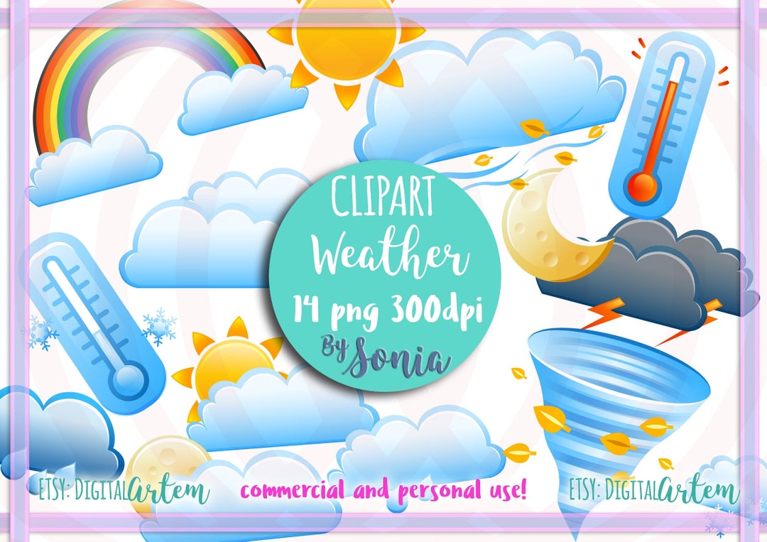 Weather CLIPART Weather Icons Commercial Use sun, Rainbow, Clouds ...