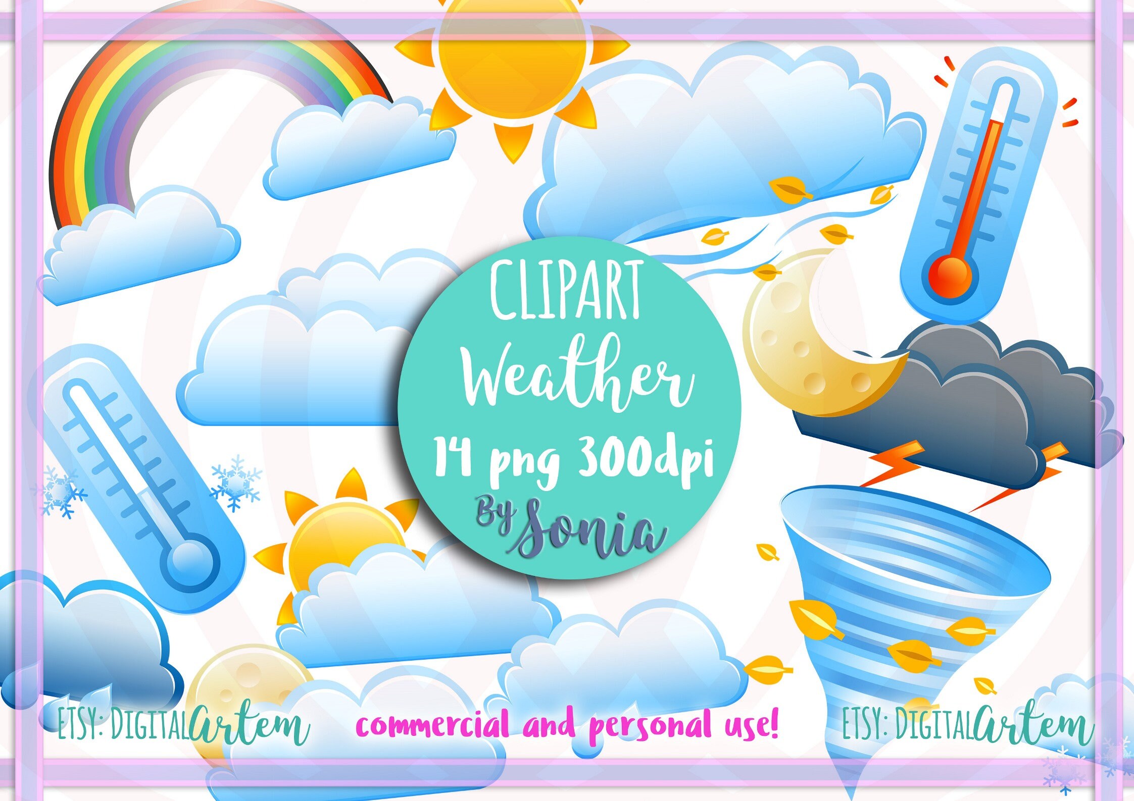 Weather CLIPART Weather Icons Commercial Use sun | Etsy