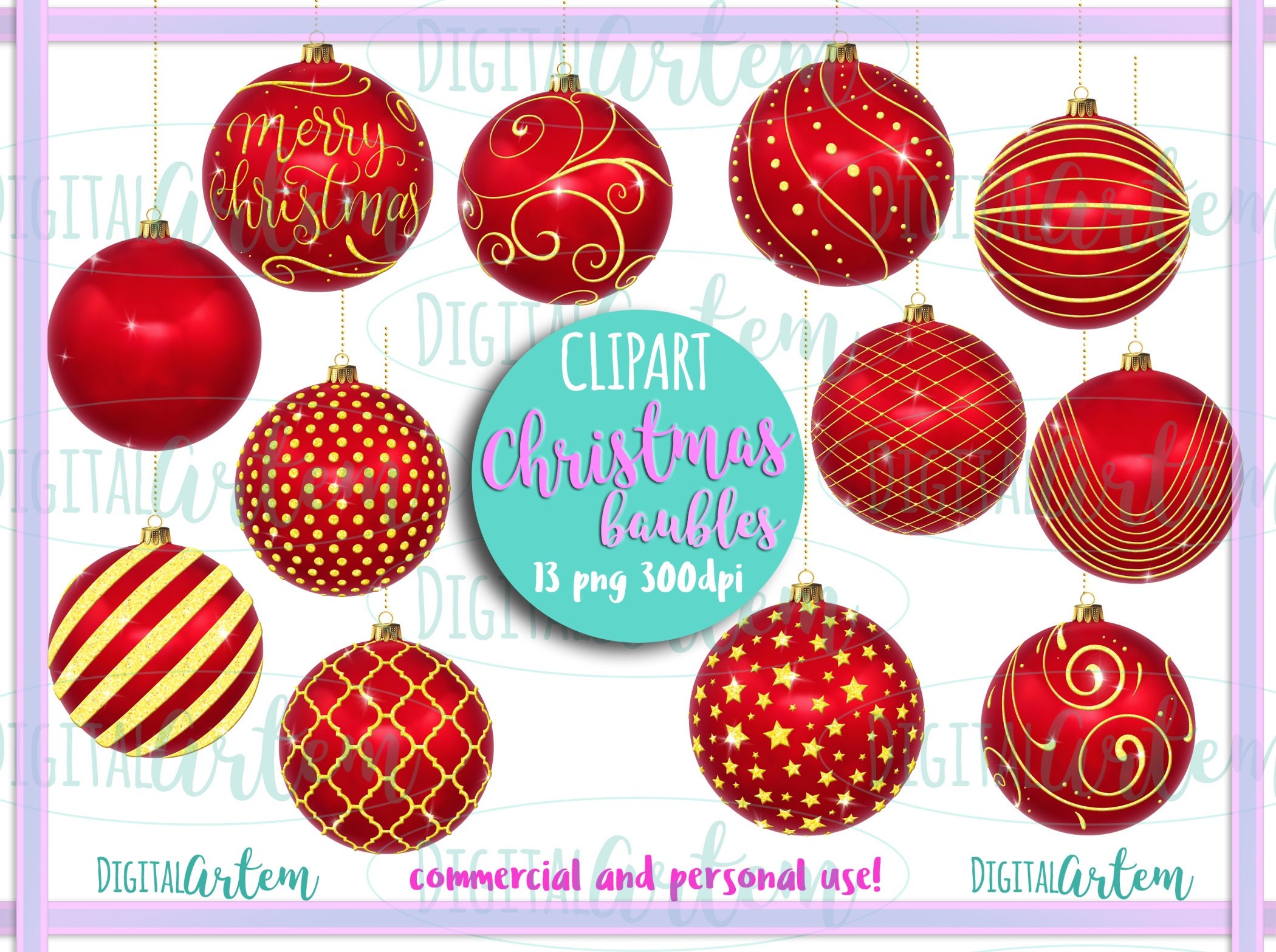 Red and Gold Christmas Balls Clip Art 3D Christmas Ornaments | Etsy
