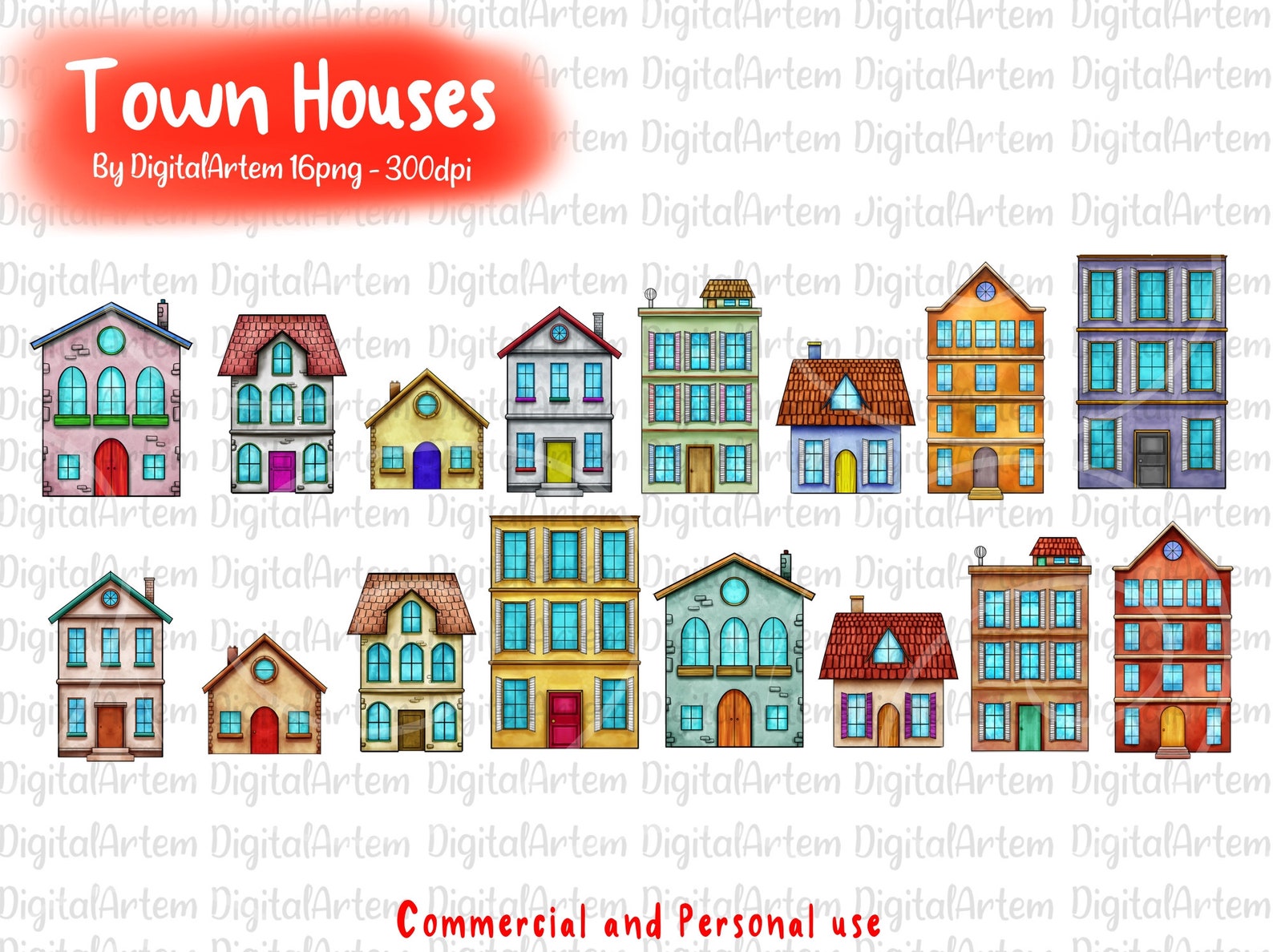 Town Houses Clipart Set Town Clipart Village Clipart - Etsy