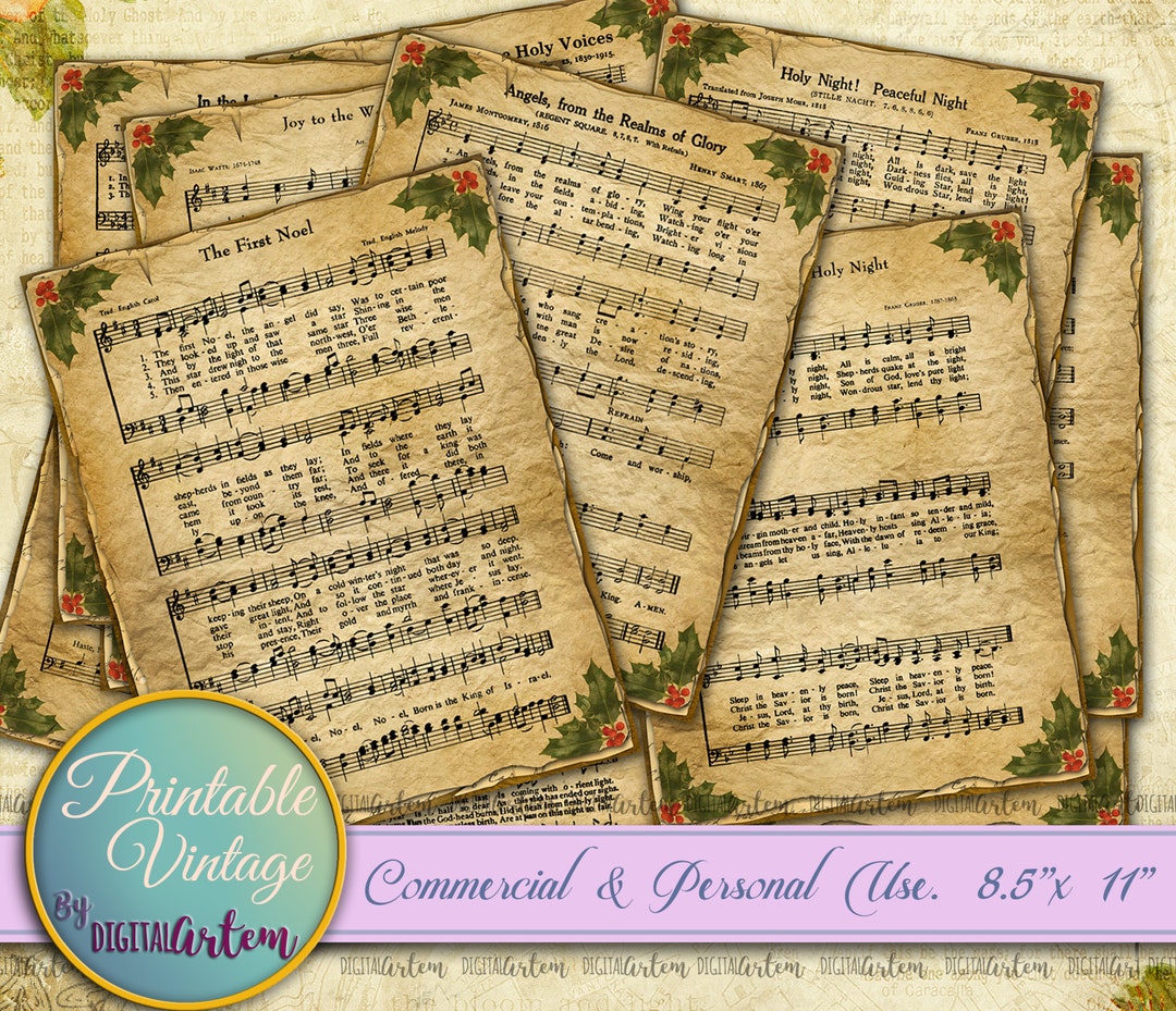 Printable Christmas Carols Vintage Papers Ephemera Traditional ...