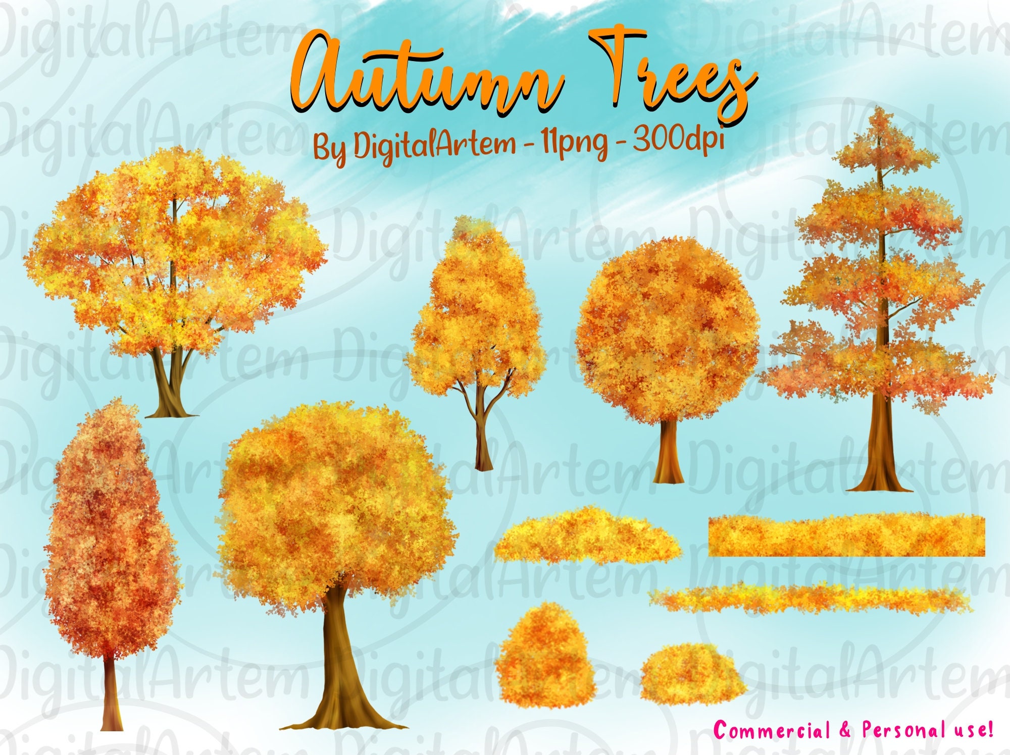 Autumn Trees Clipart Fall Trees Clipart Realistic Forest - Etsy