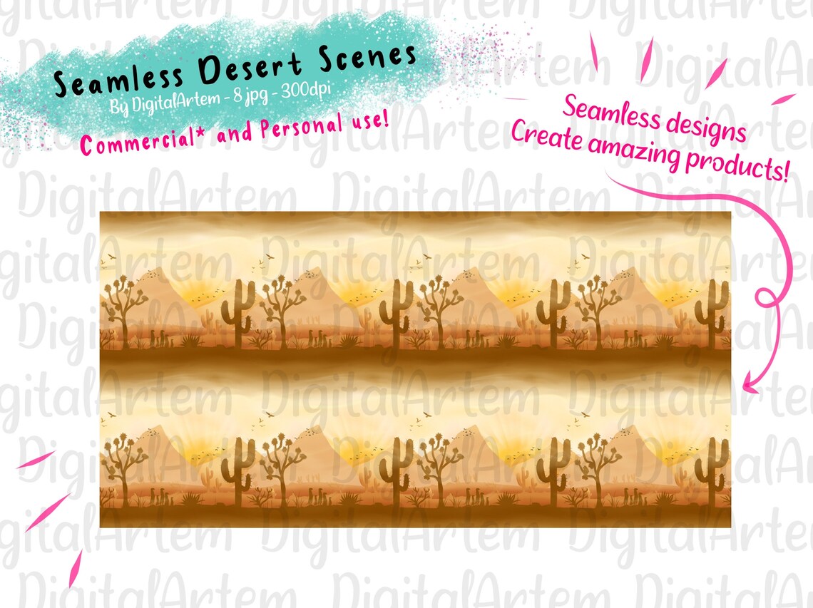 Seamless Desert Sunset Scenes - Seamless Digital Papers- Desert - Sand ...