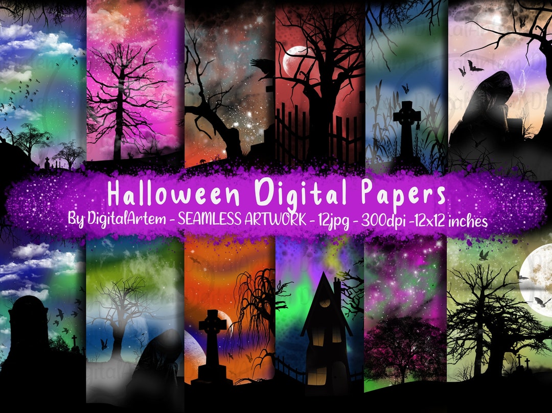 Halloween Background Scene DIGITAL Paper, Halloween, Creepy Papers ...
