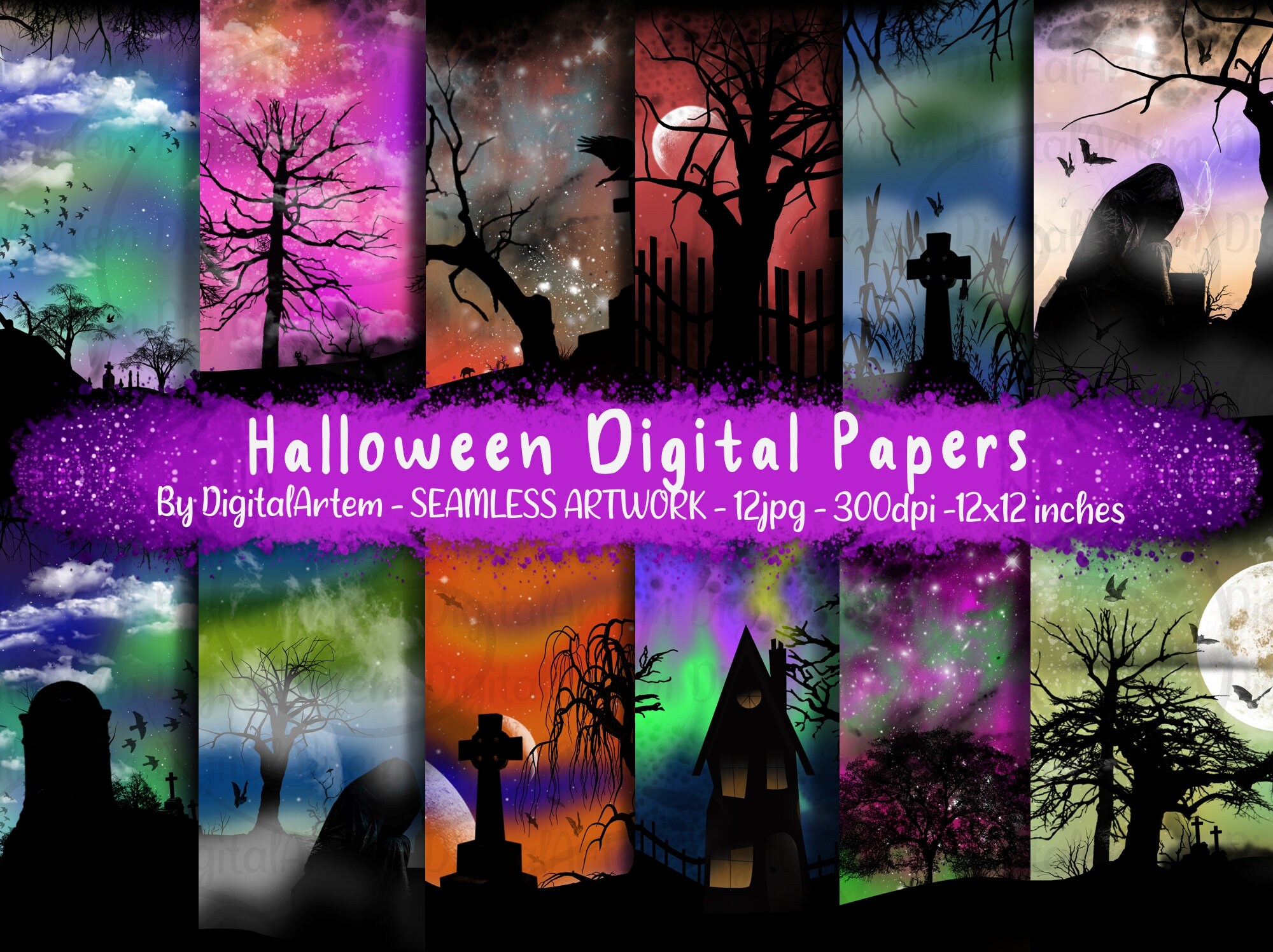 Halloween Background Scene DIGITAL Paper Halloween Creepy - Etsy
