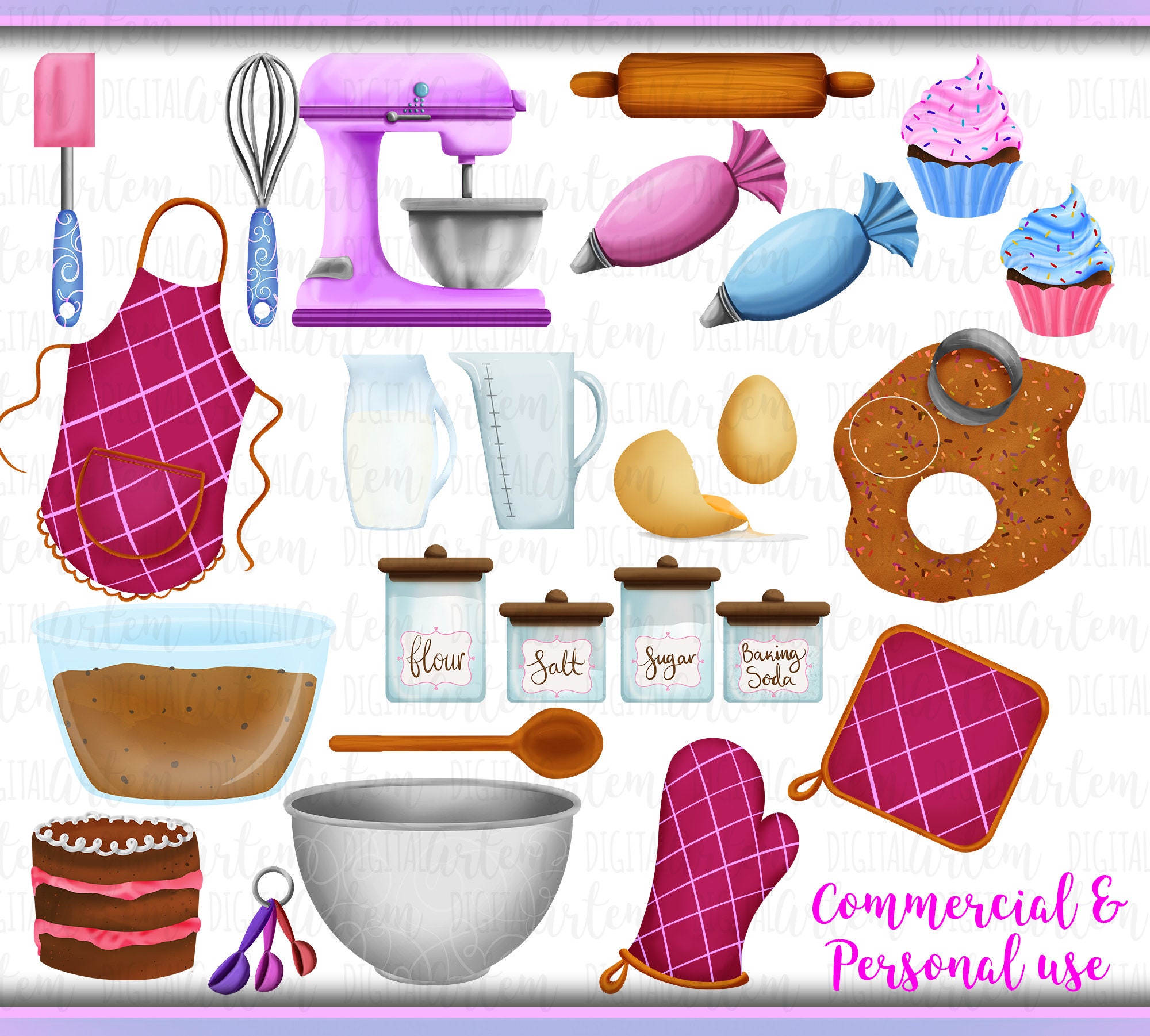 Baking Clipart Cooking Clipart Watercolor Clipart | Etsy