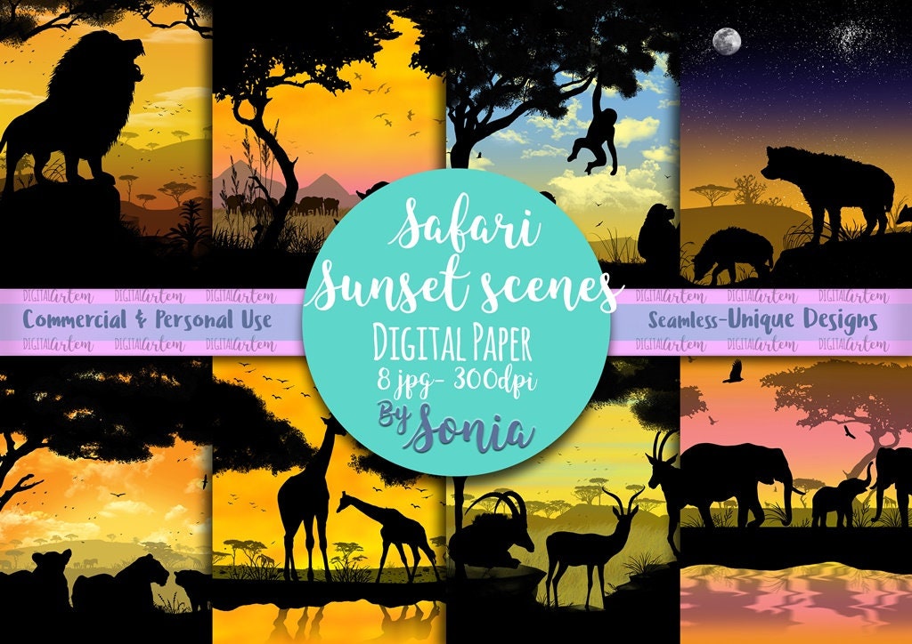 Safari Background Scenes DIGITAL Paper African Animals - Etsy