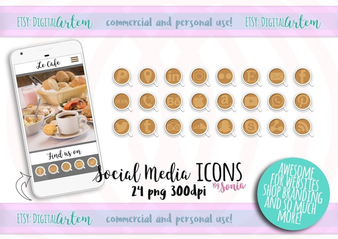Coffee Shop SOCIAL MEDIA ICONS Instant Download Png, Instagram ...