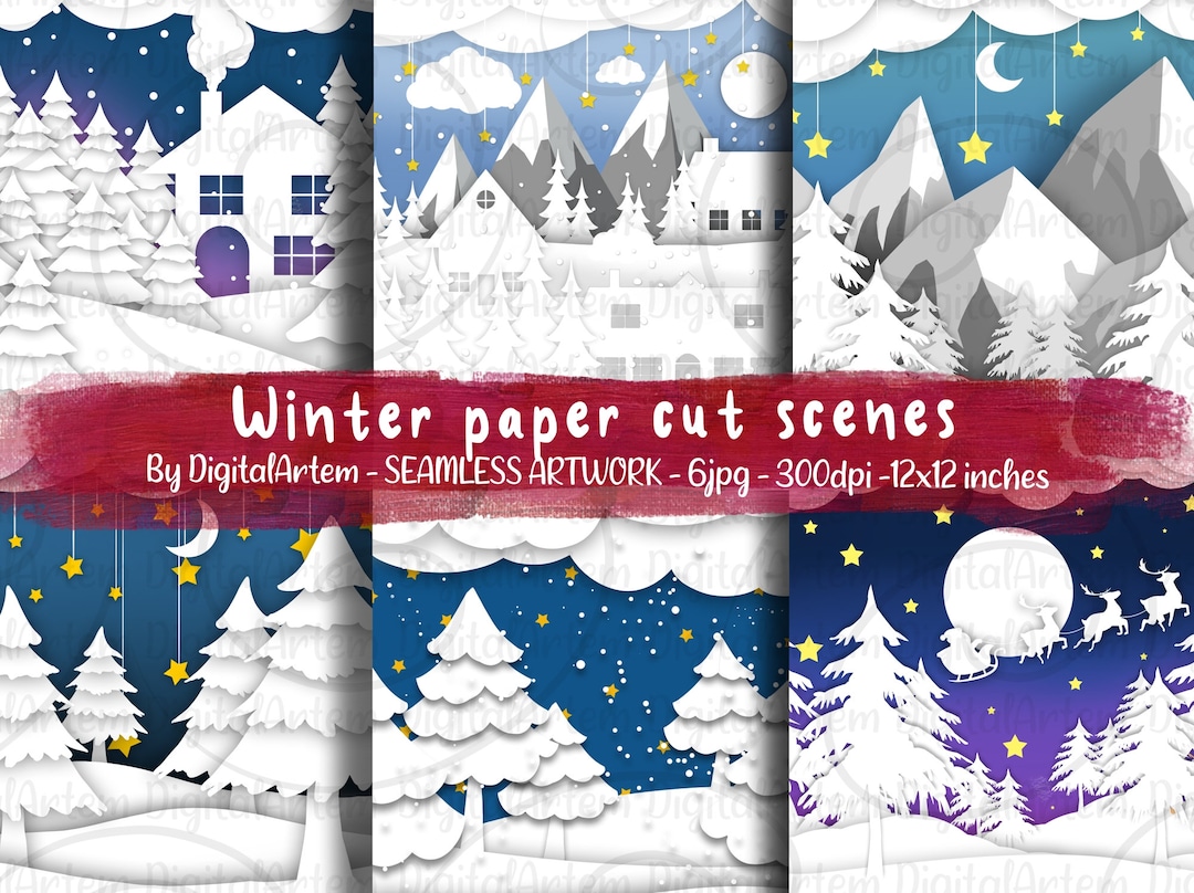 Snow Background DIGITAL Paper - Christmas Scenes - Paper Cut - Snowy ...