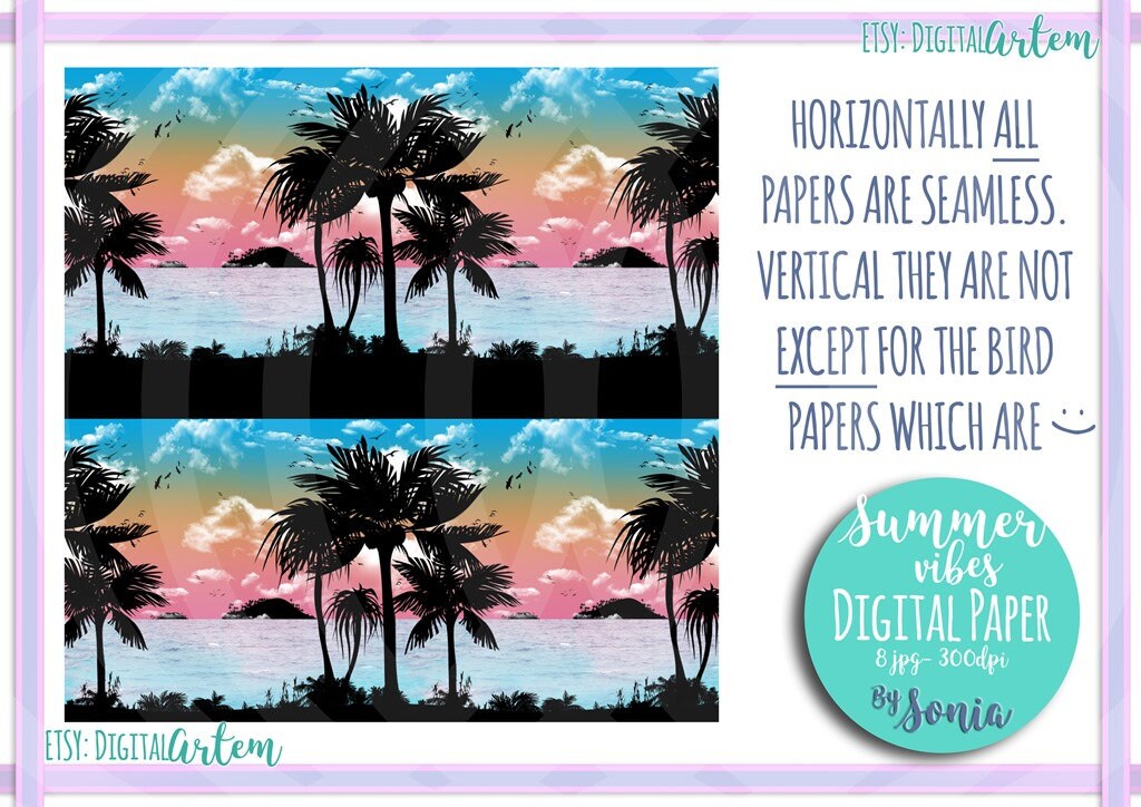 Summer Scene Background DIGITAL Paper Beach Vacation Paper | Etsy