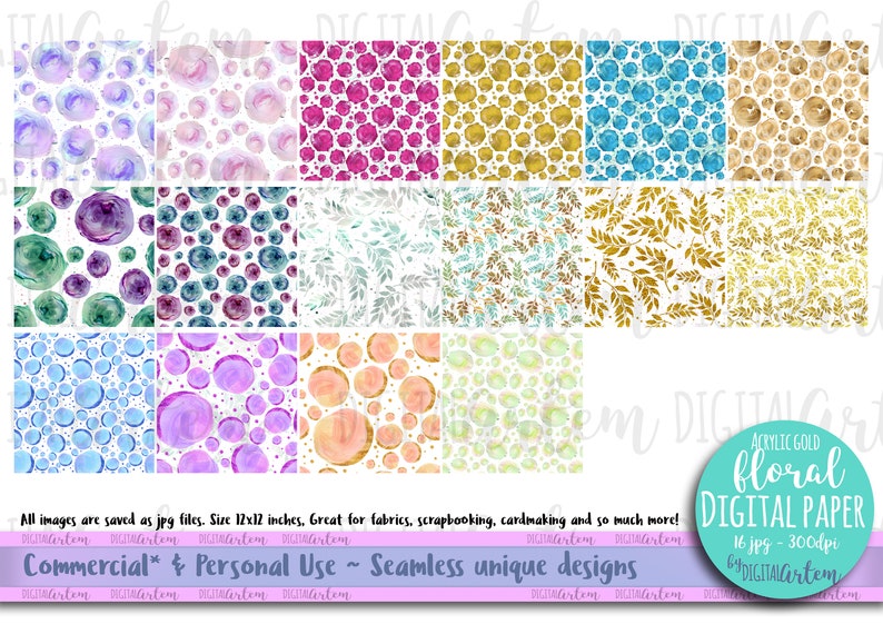 Seamless Paint Brush Digital Paper - Flower - Acrylic Brush Strokes ...