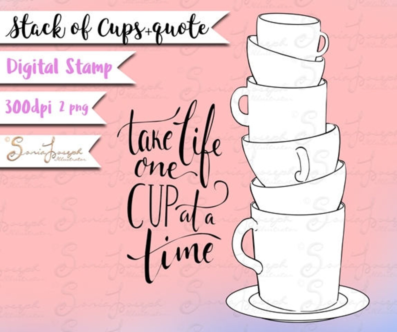 Stack of Cups Coffee Cups Clipart Kitchen Clip Art Tea - Etsy