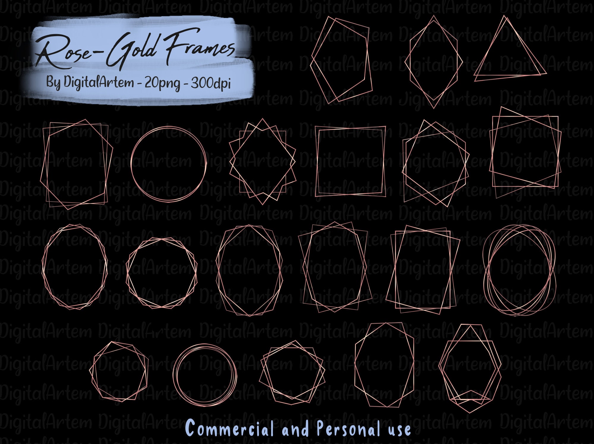 ROSE GOLD Frames Clipart Rose Gold Geometric Frames Clip Art - Etsy