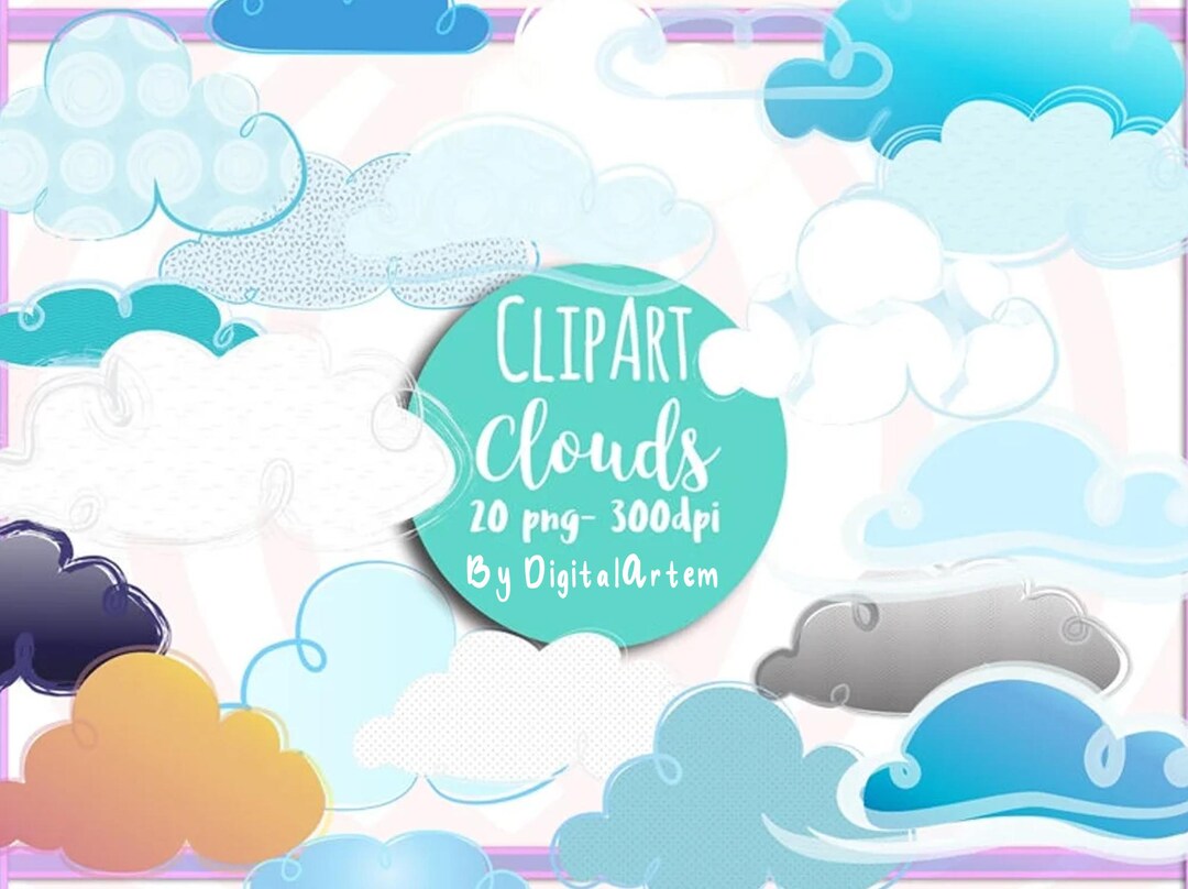 Cute Clouds Cloud Clipart Kawaii Cloud Doodle Clouds Clip Art Colorful ...