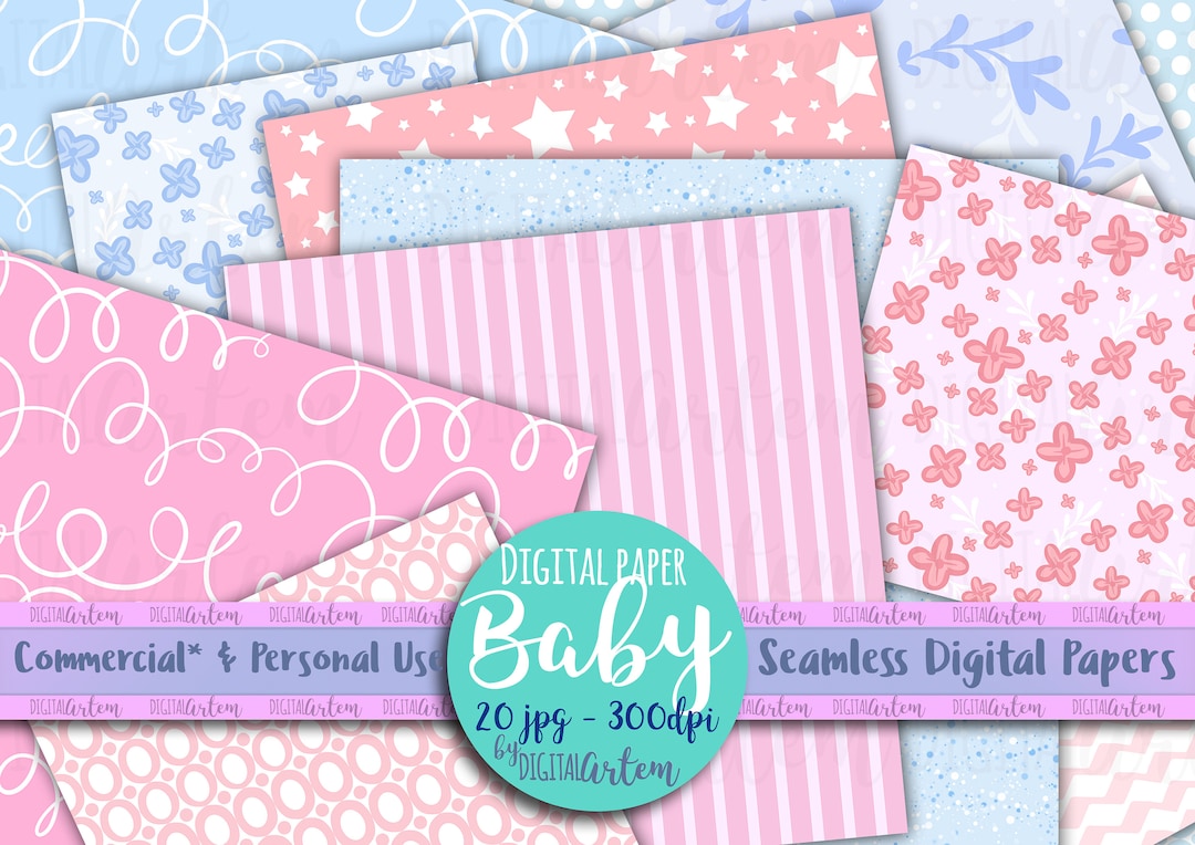 Baby Nursery Digital Paper - Baby Blue - Pinks - Shapes- Flowers - Baby ...
