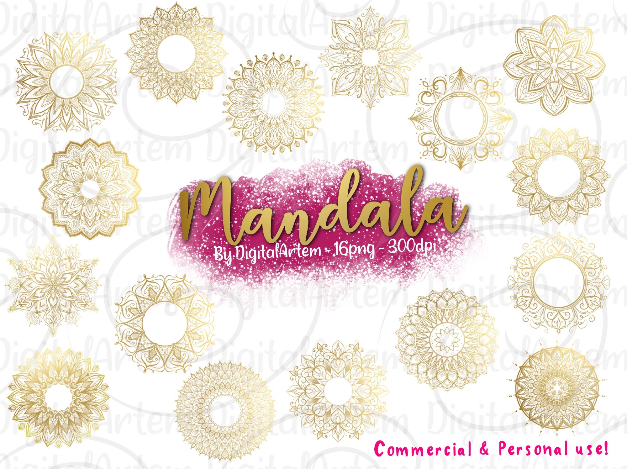 Gold Mandala Clipart geometric gold frames Clip art luxury | Etsy