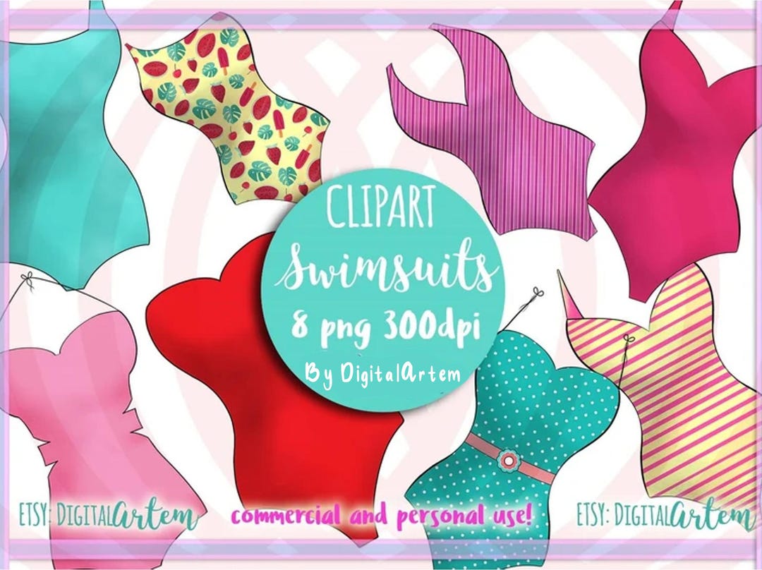 Swimsuit Clipart- Beach Clipart - Pool Party - Swimsuit Retro - Bikini ...