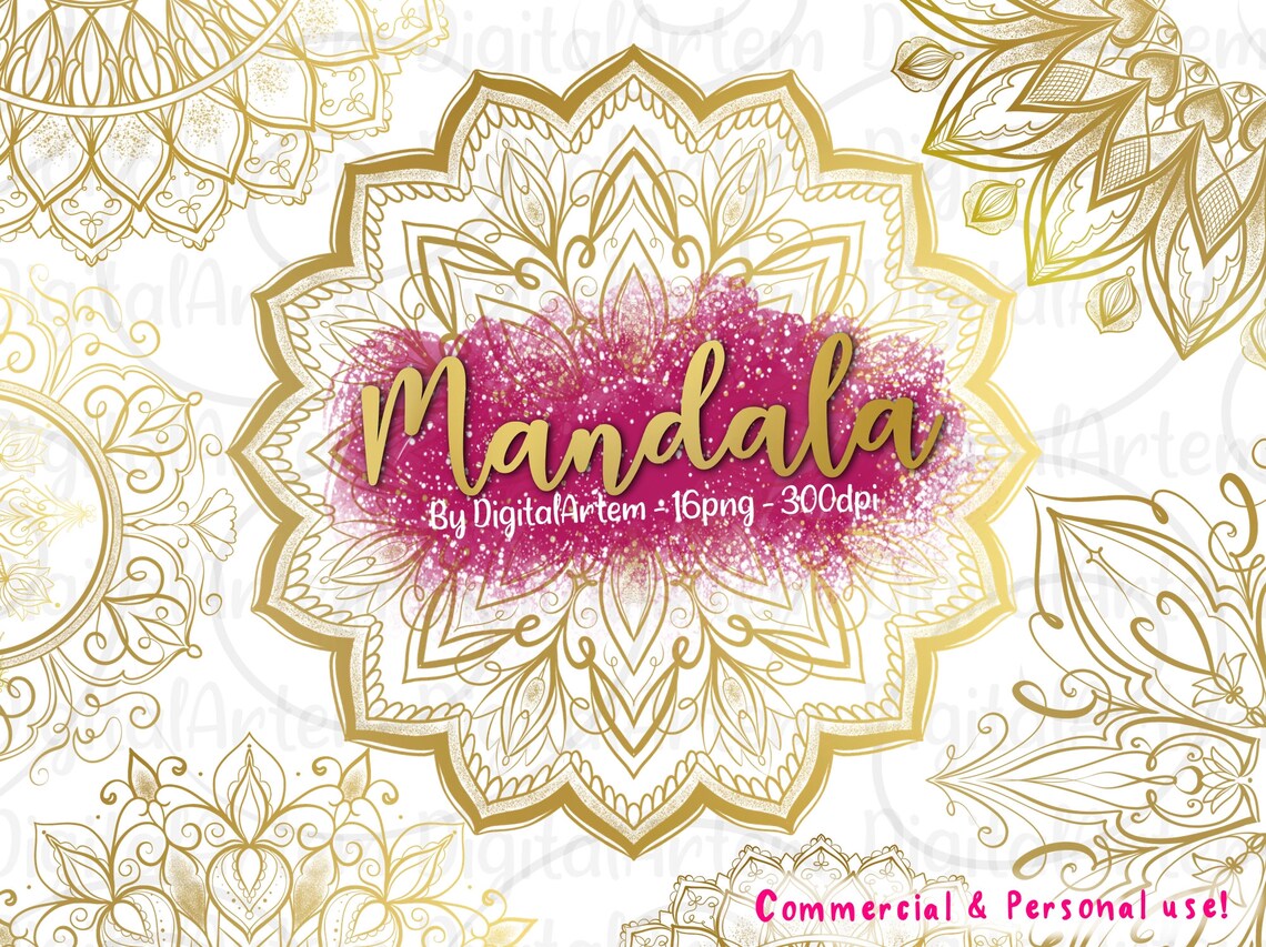 Gold Mandala Clipart geometric gold frames Clip art luxury | Etsy