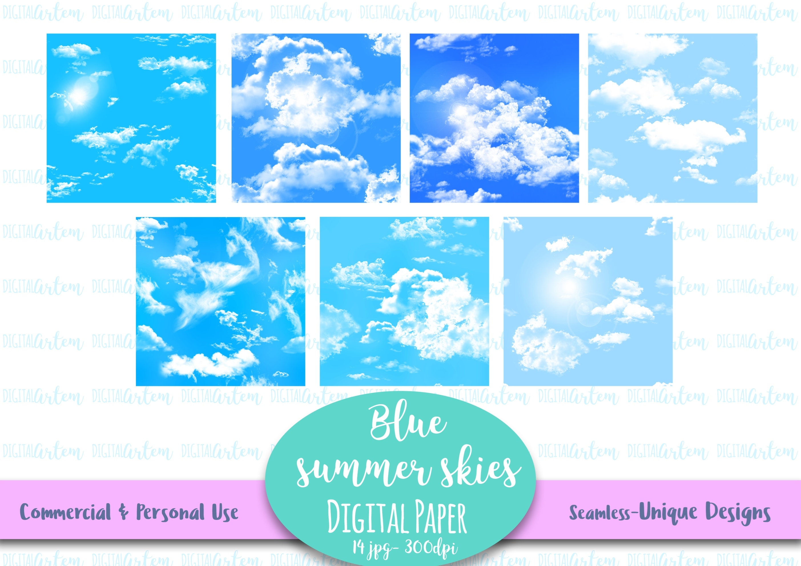 Blue sky DIGITAL paper patterned paper Clouds sky Spring | Etsy