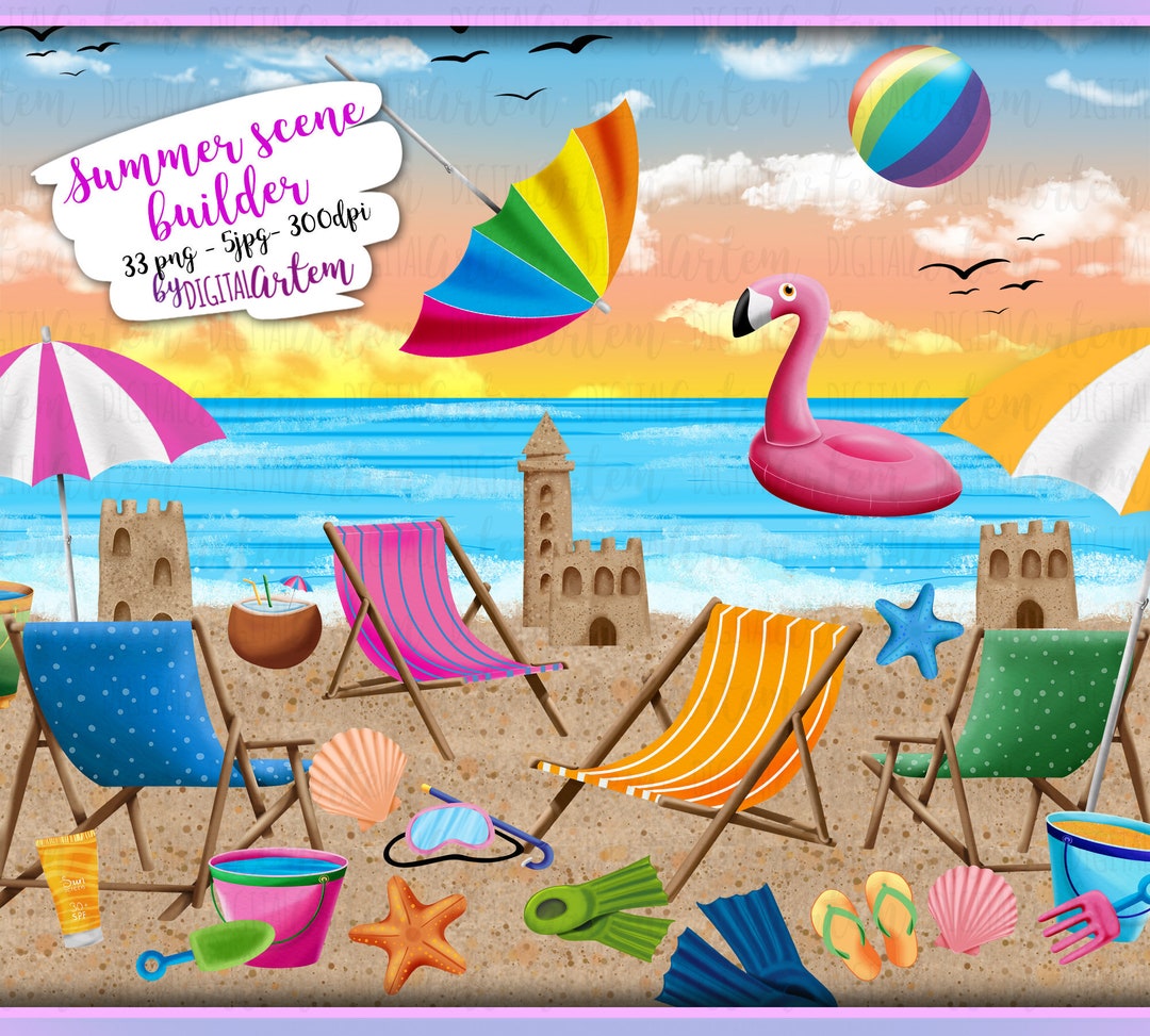 Beach Clipart -mega Summer Clipart Bundle- Scene Builder Clipart - Clip ...