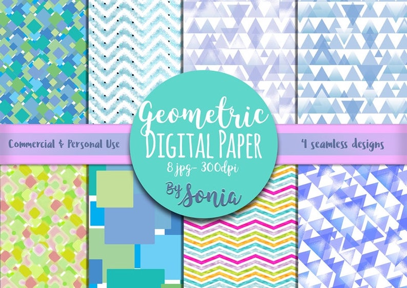 DIGITAL DownloadGeometric shapes patterned paper. 8 JPG | Etsy