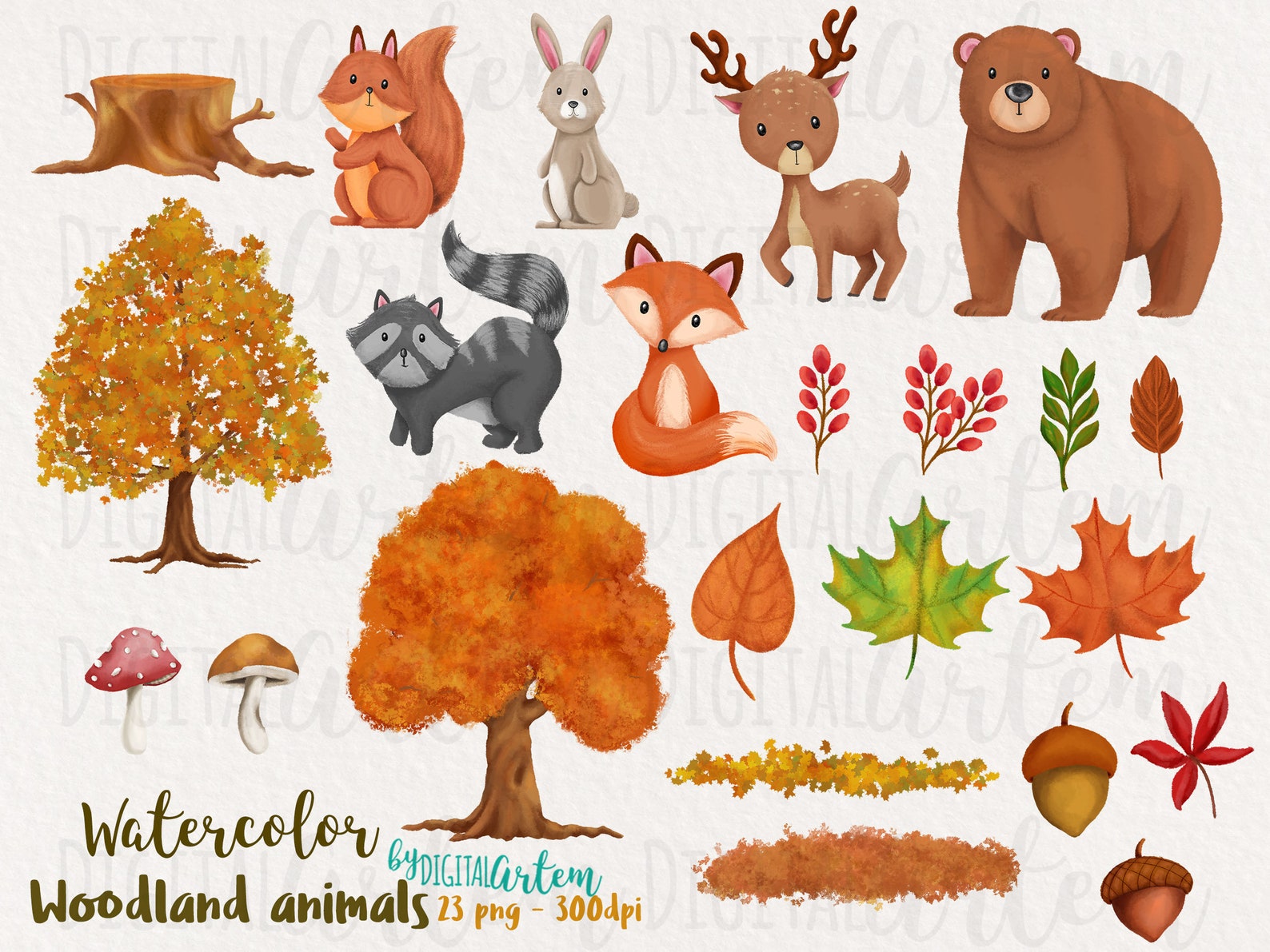 Woodland Animals Clipart Watercolor Forest Animals Woodland - Etsy
