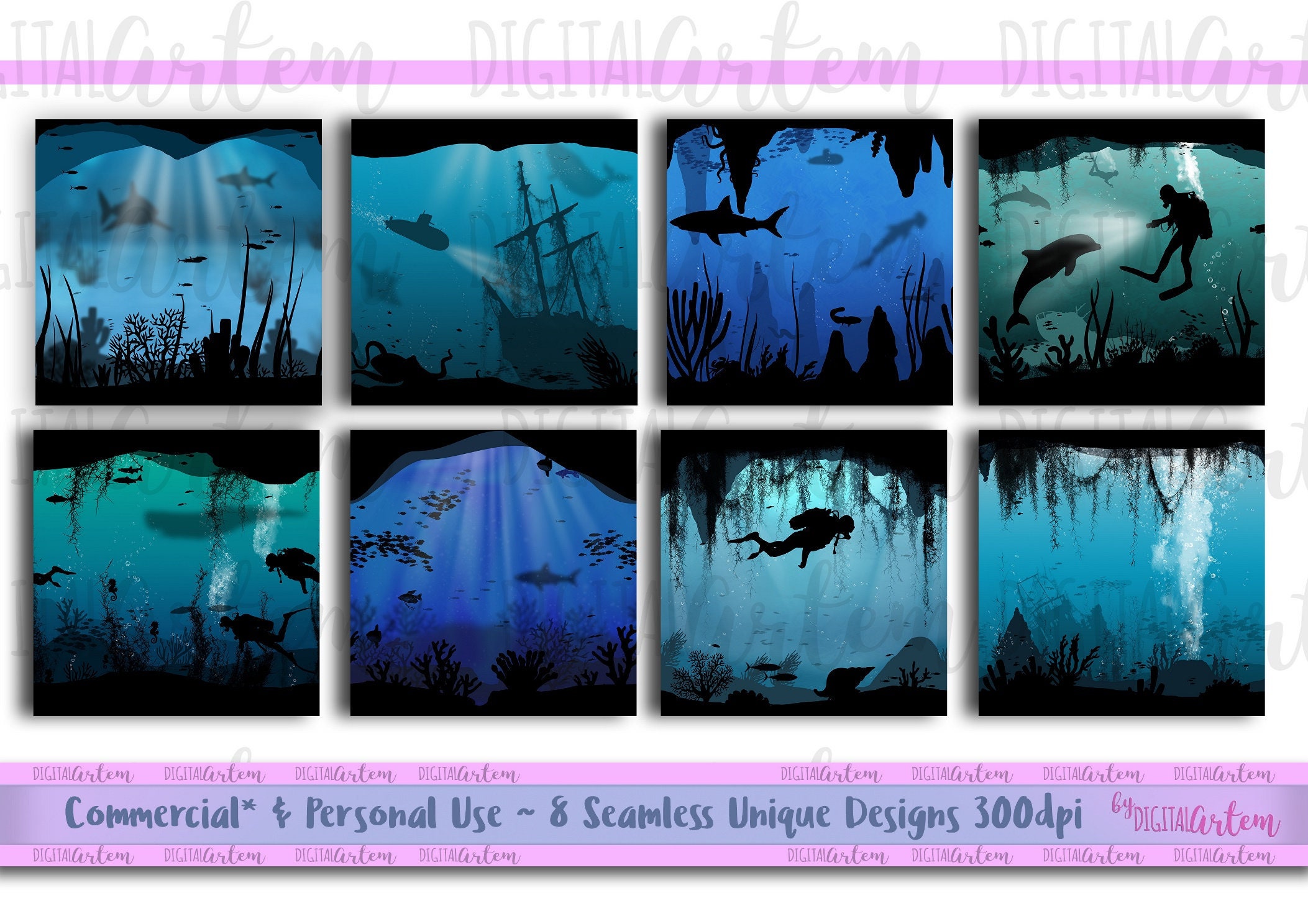 Underwater Background Scenes Underwater Digital Papers - Etsy