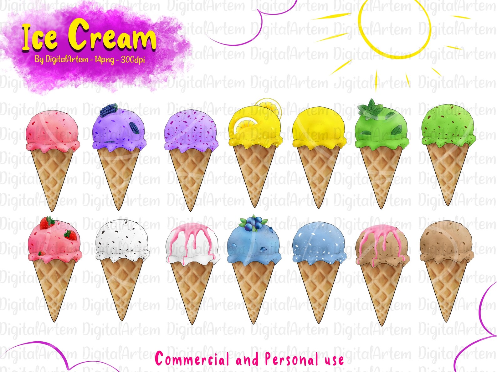 Ice Cream Clipart Set Summer Treats Clipart Ice Cream Cone - Etsy