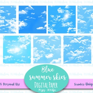Blue Sky DIGITAL Paper Patterned Paper Clouds Sky Spring Clouds Digital ...