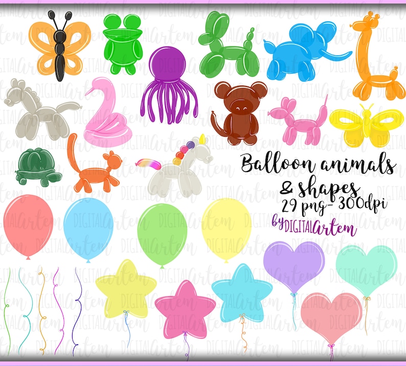 Balloon Animals Clipart Balloon Clip Art Animal Clipart - Etsy