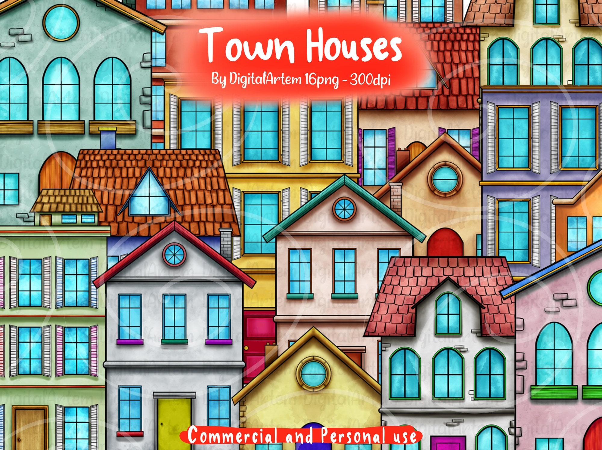 Town Houses Clipart Set - Town Clipart - Village Clipart - House ...