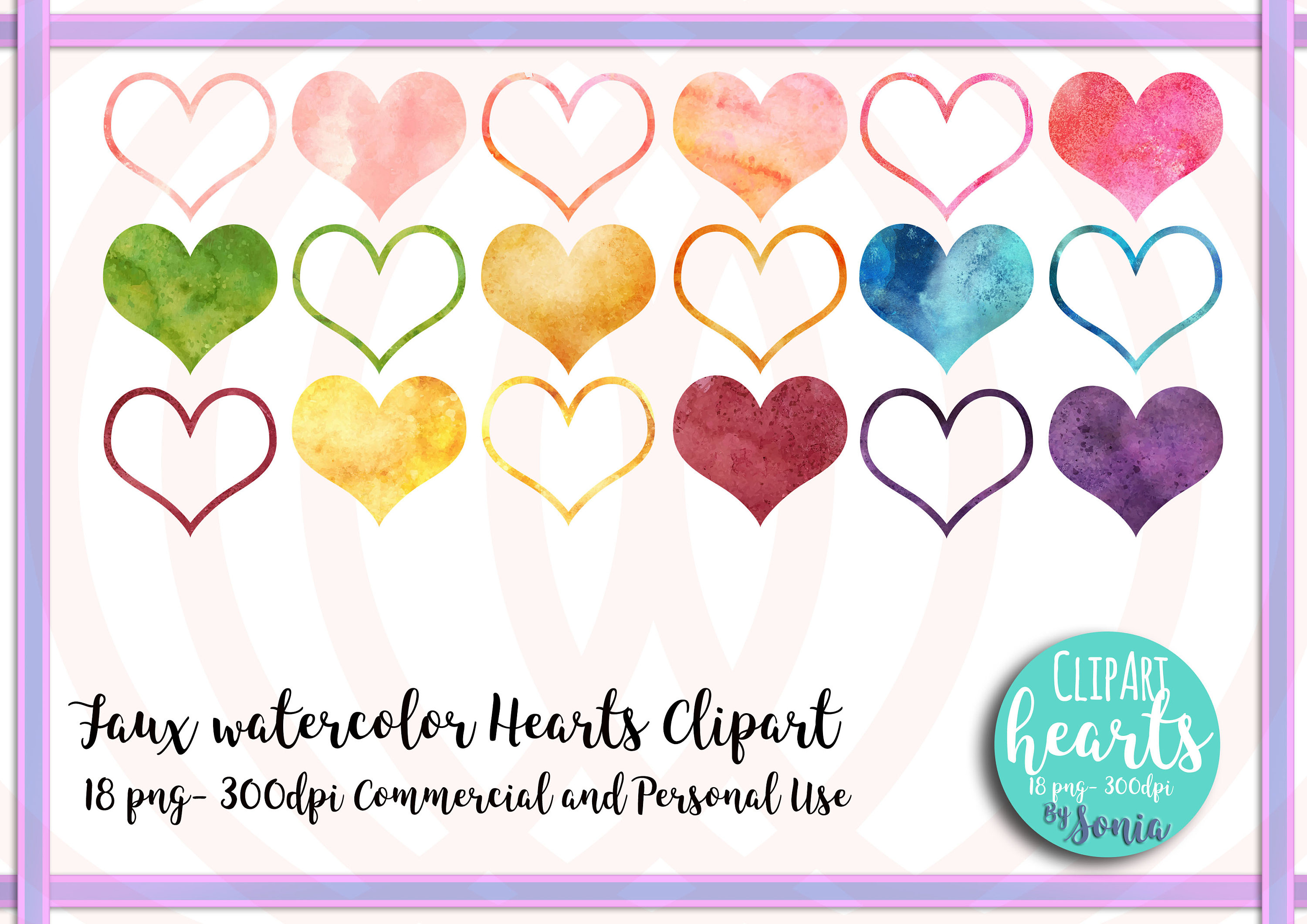 Watercolor Hearts Clipart Heart Download Instant Download - Etsy