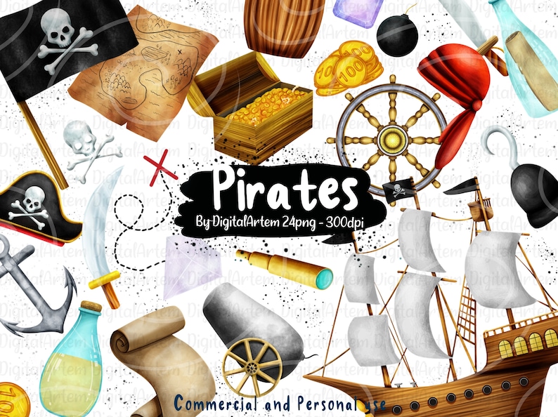 Pirate Clipart Set - Pirates Clipart - Pirate Elements Clipart - Pirate ...