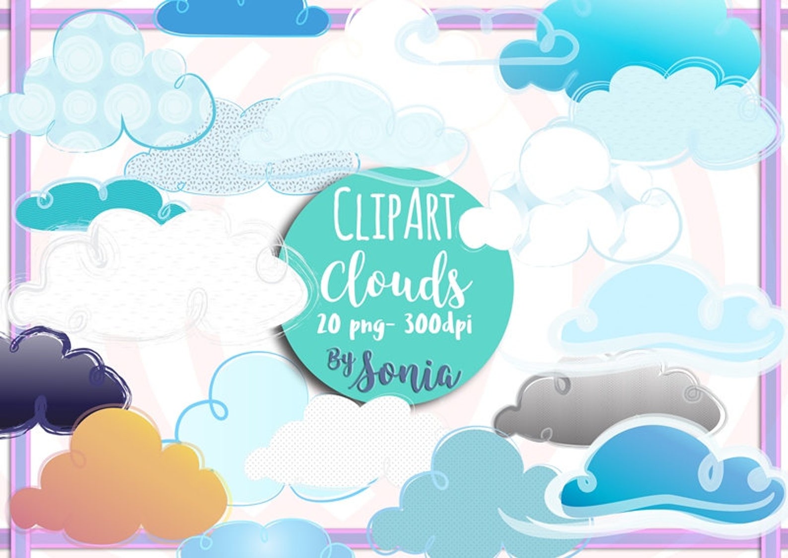 Cute Clouds Cloud Clipart Kawaii Cloud Doodle Clouds Clip - Etsy