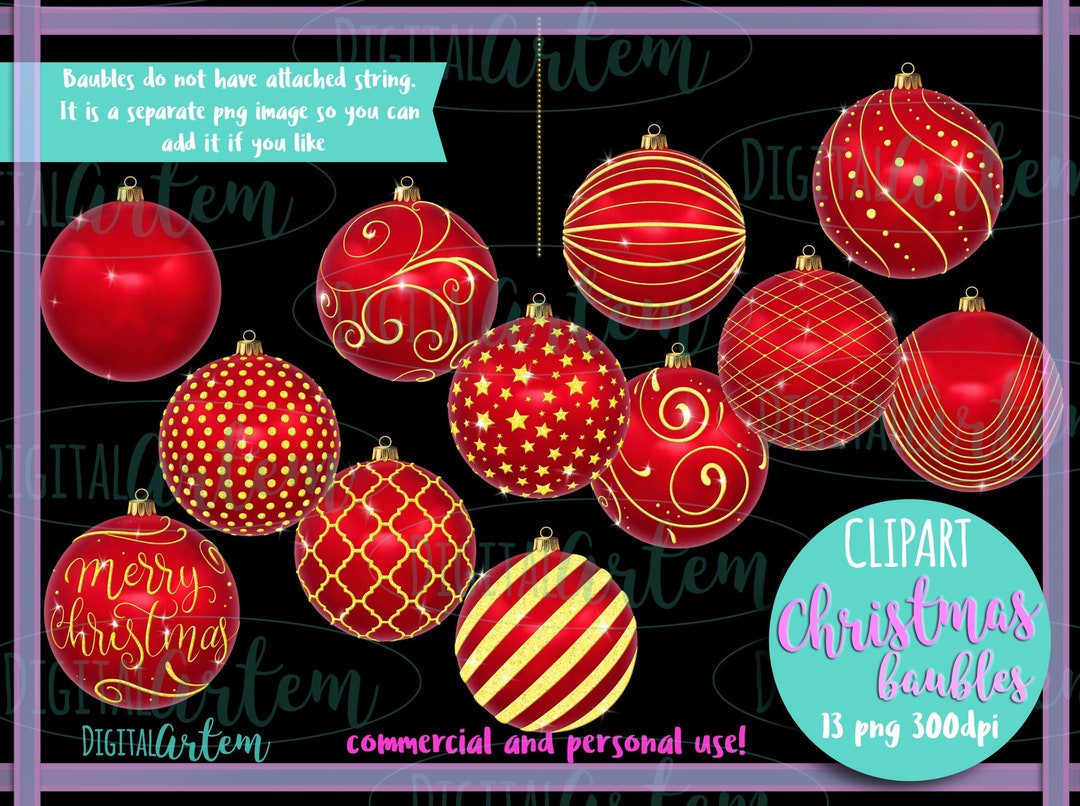Red and Gold Christmas Balls Clip Art, 3D Christmas Ornaments Clipart ...