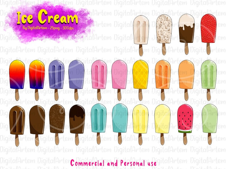 Popsicle Clipart Set Rainbow Ice Cream Popsicles Png Ice - Etsy