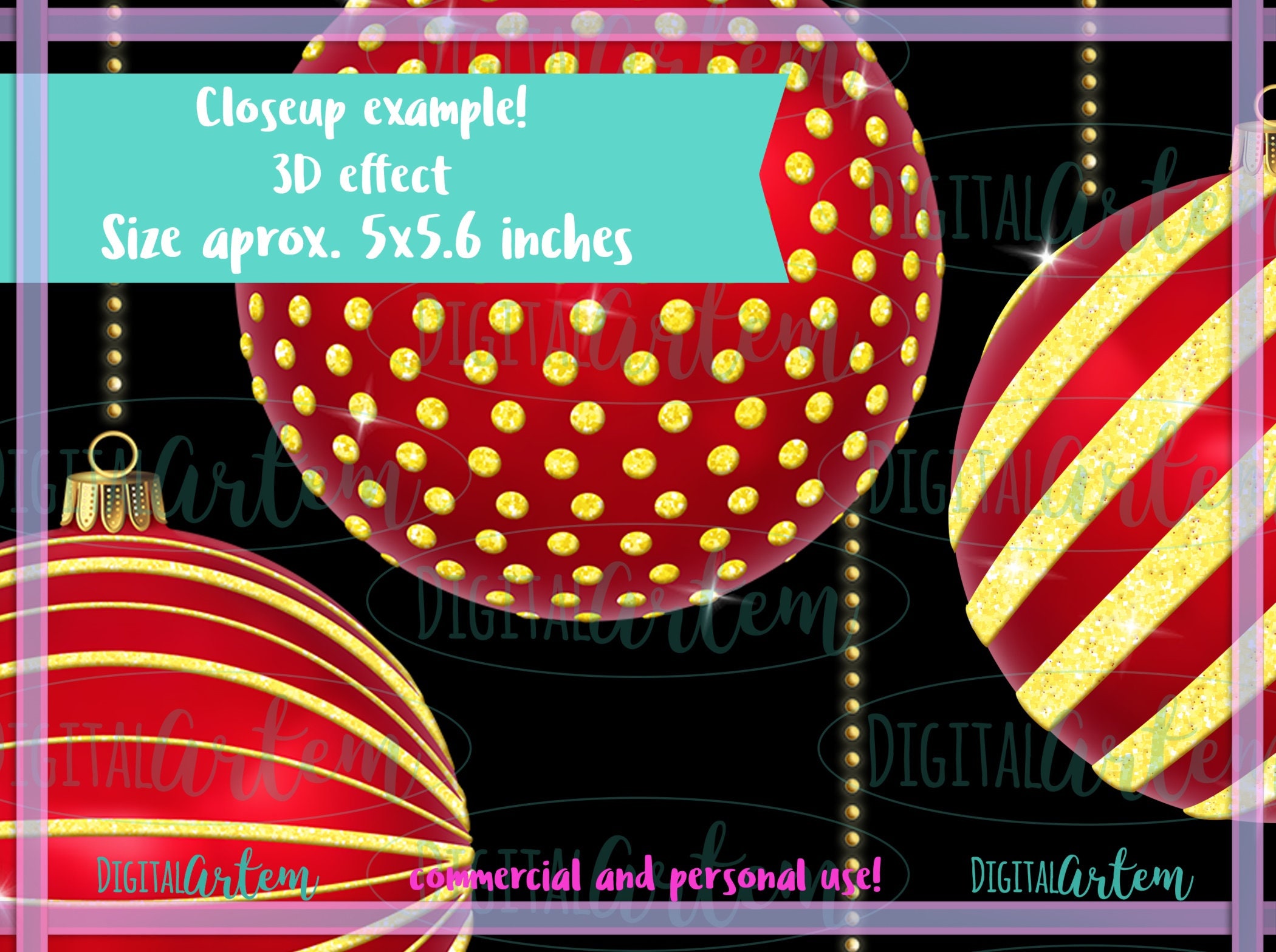 Red and Gold Christmas Balls Clip Art 3D Christmas Ornaments - Etsy