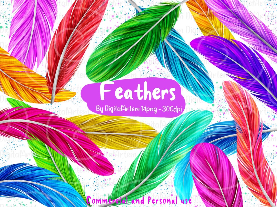 Watercolor Feather Clipart - Neon Colorful Feathers Clipart - Rainbow ...