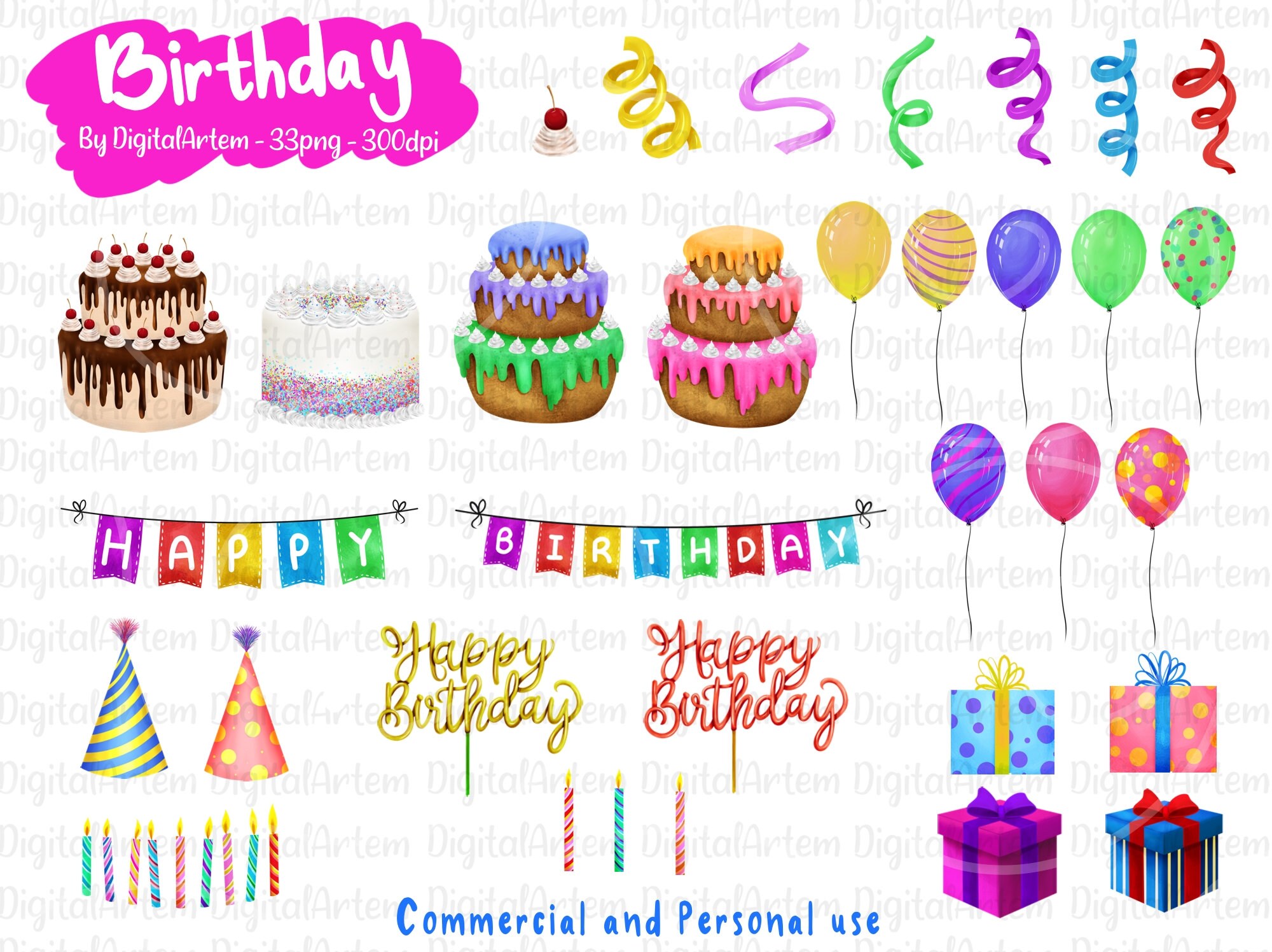 Birthday Party Clipart Set Birthday Cake Clipart Party - Etsy Australia