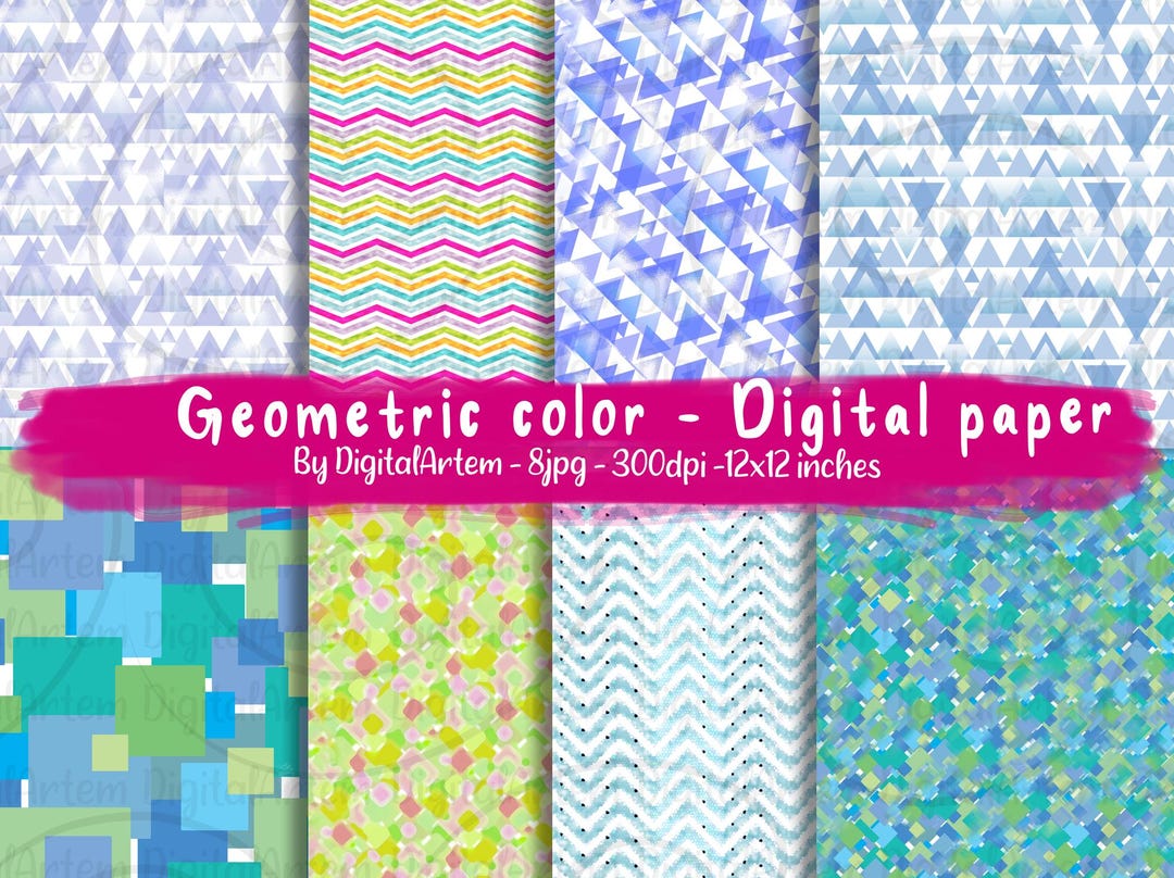 DIGITAL Download--geometric Shapes Patterned Paper. 8 JPG Designs Each ...