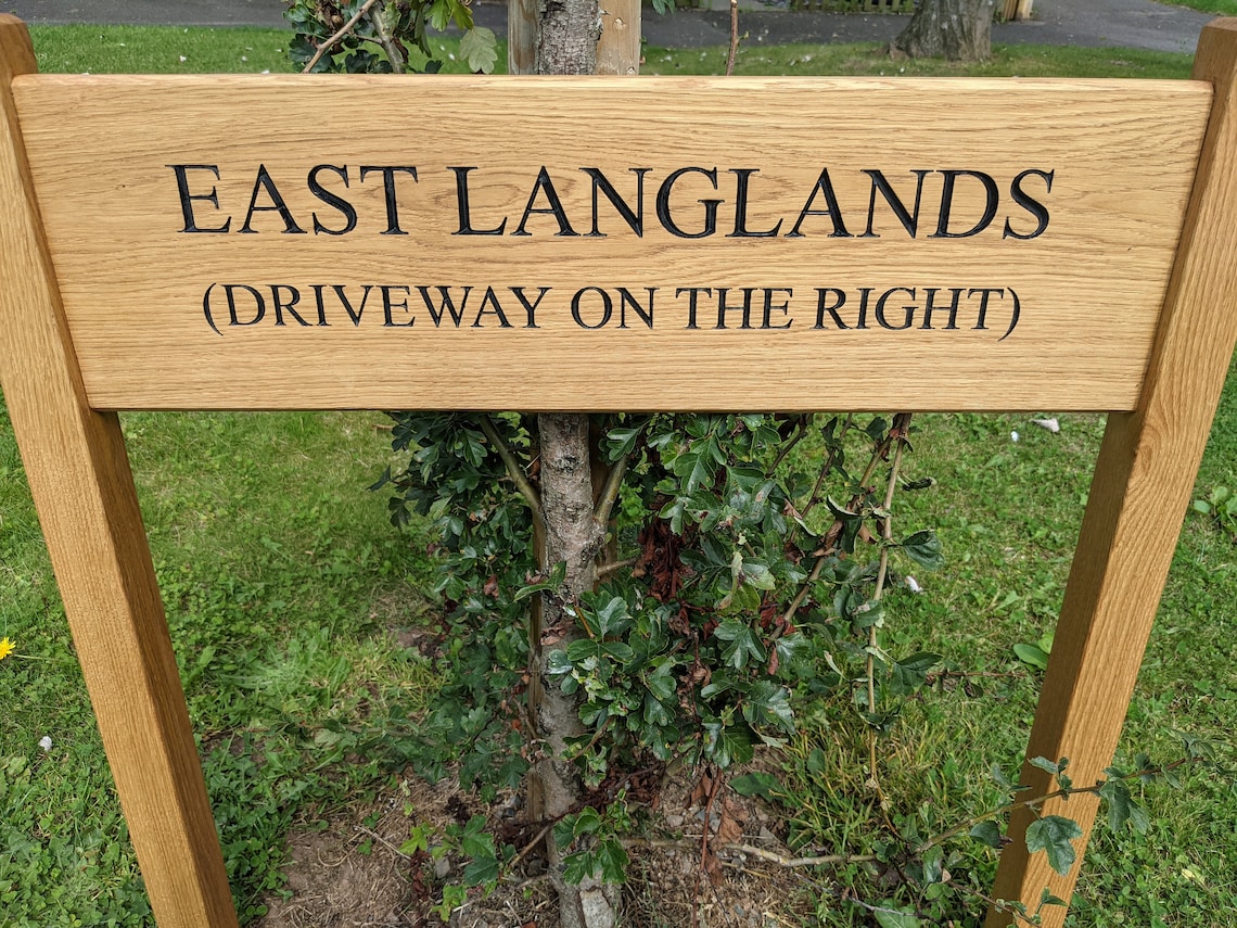 Personalised Oak Wooden Driveway Home House Address Sign With Posts ...