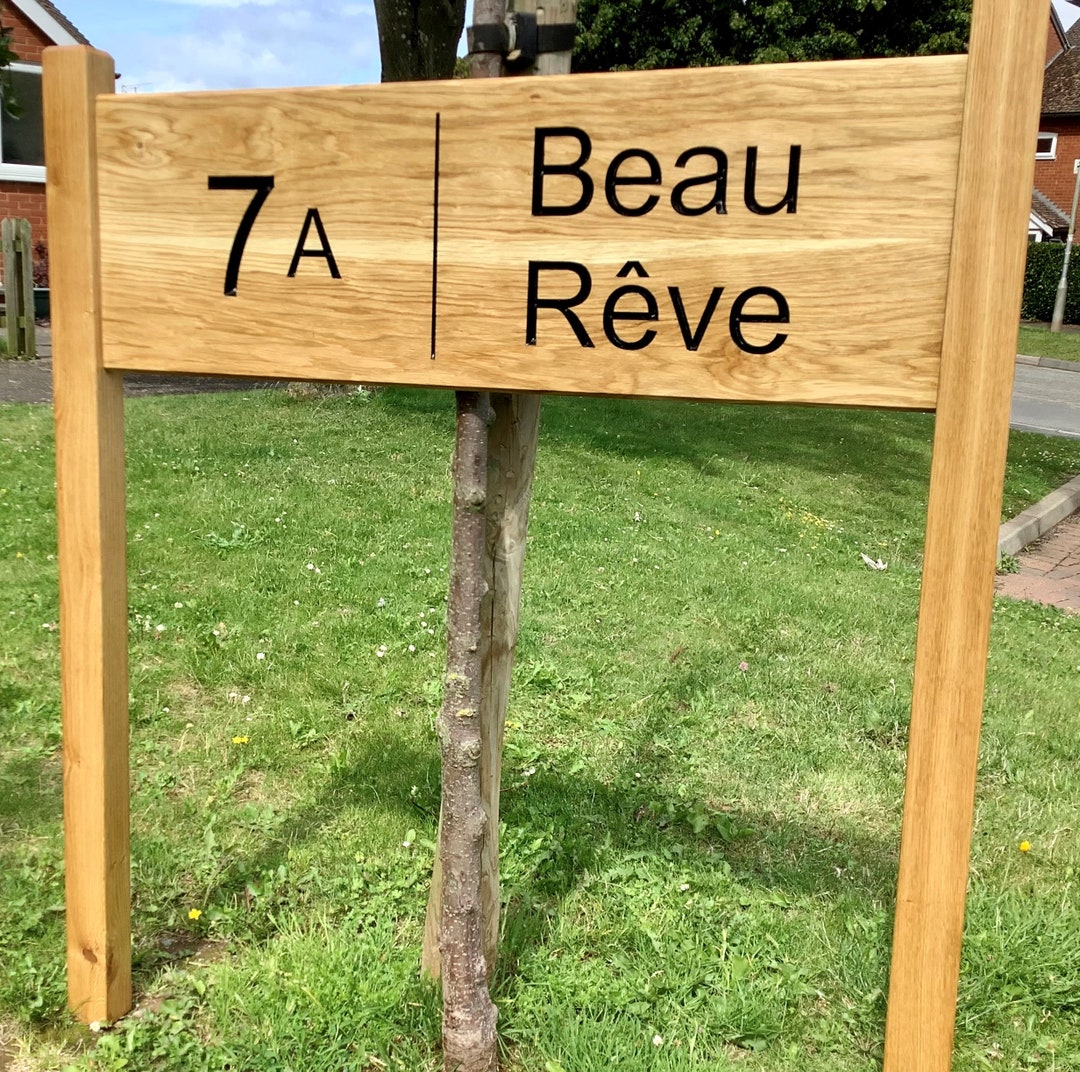 Personalised Oak Wooden Driveway Home House Address Sign With Posts ...