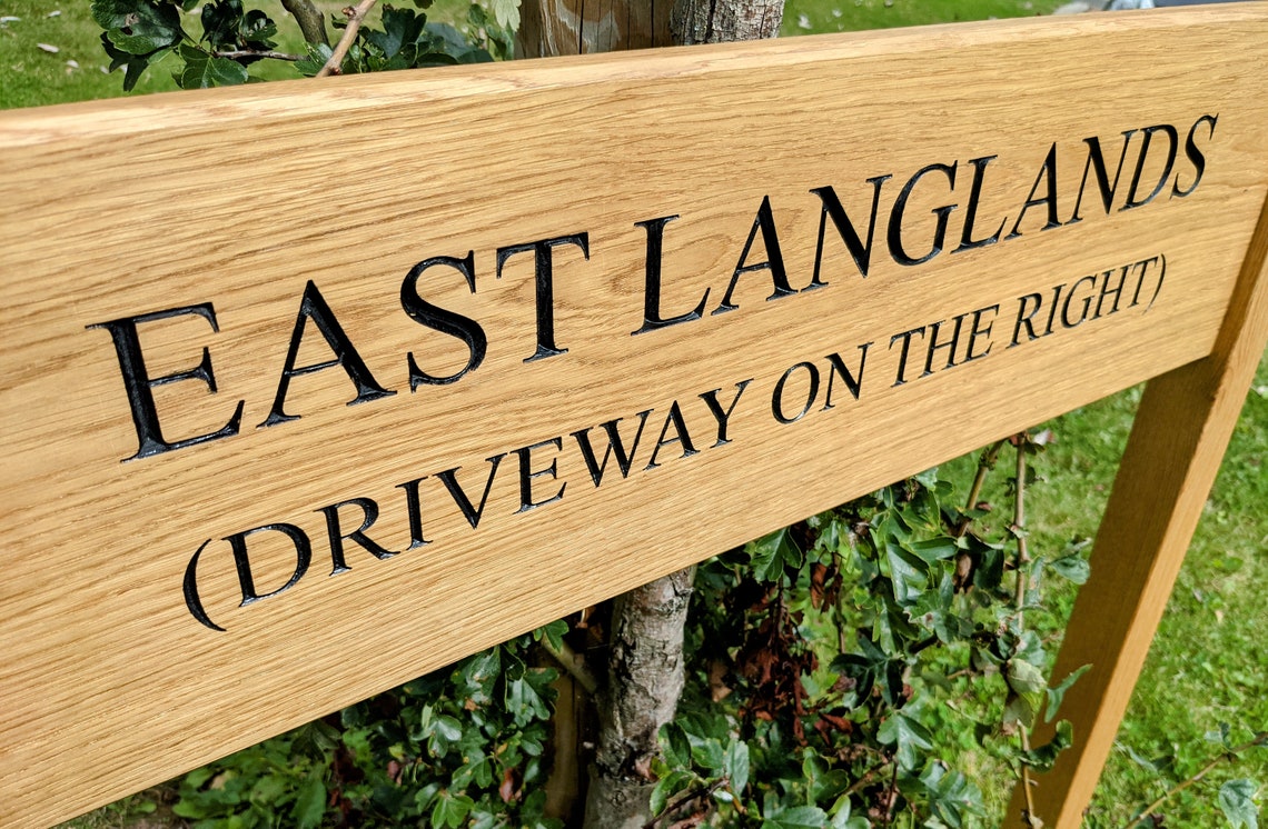 Personalised Oak Wooden Driveway Home House Address Sign With Posts ...