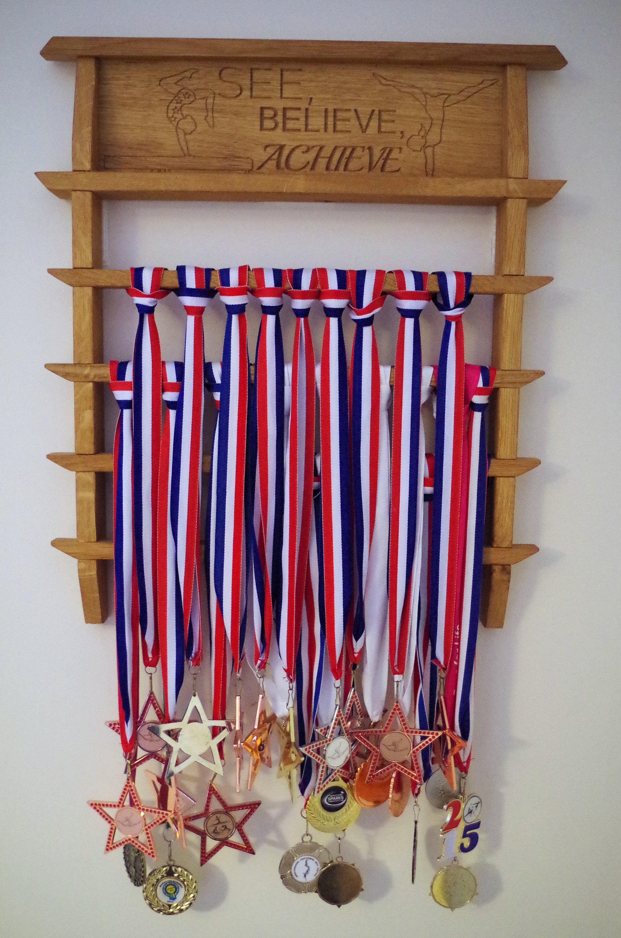 Wooden Personalised Oak Medal Display Rack Engraved Medal | Etsy