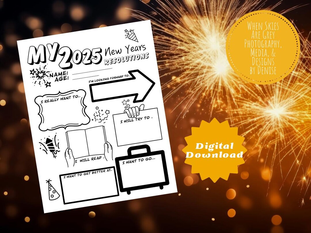 2025 New Year's Resolutions Coloring Page for Kids Printable Digital ...