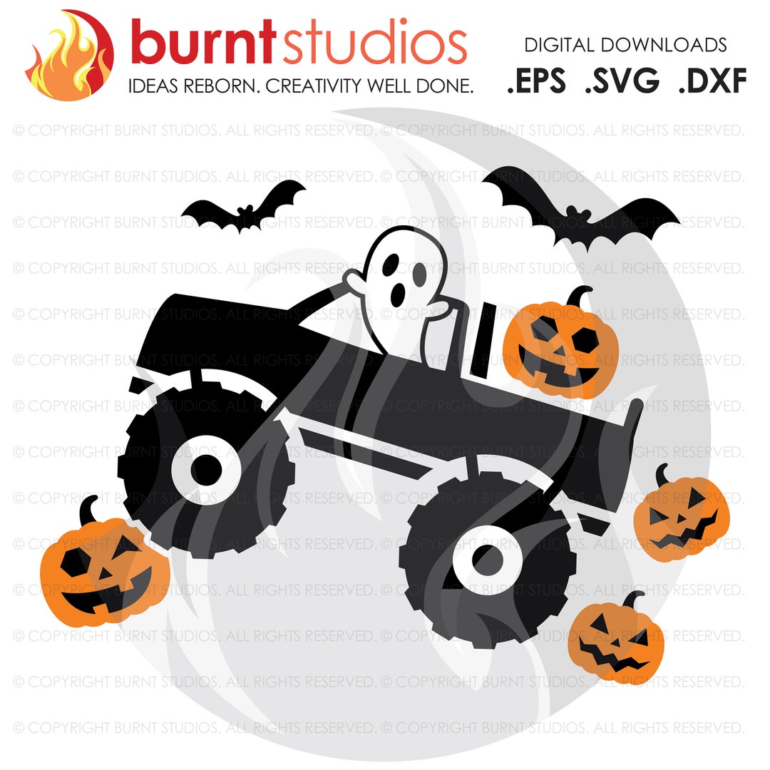 Digital File, Monster Truck With Ghost, Pumpkin & Bats, Horrorart ...