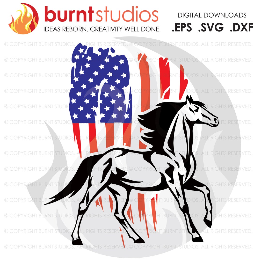 SVG Cutting File, USA Grunge Flag With Horse, Farm Life, America, Bull ...