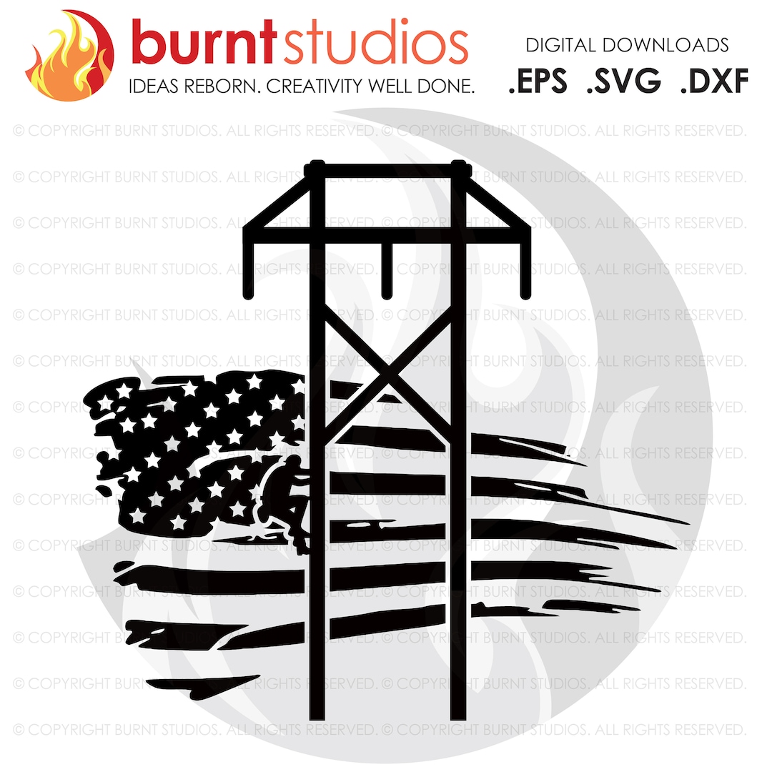 SVG Cutting File, Transmission Lineman Climbing With USA Flag 1 ...