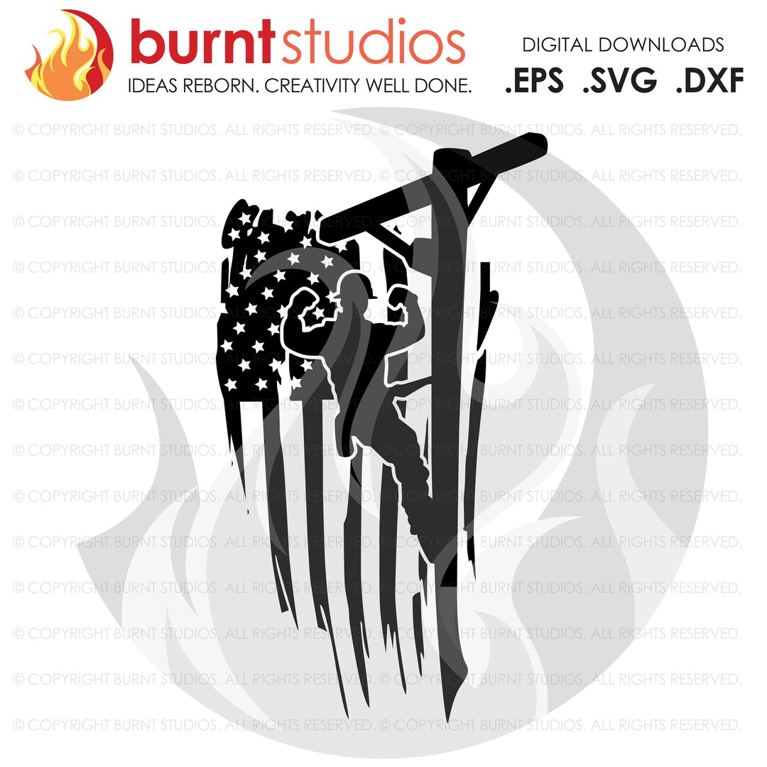 SVG Cutting File, Flexing Power Lineman With USA Flag, United States of ...