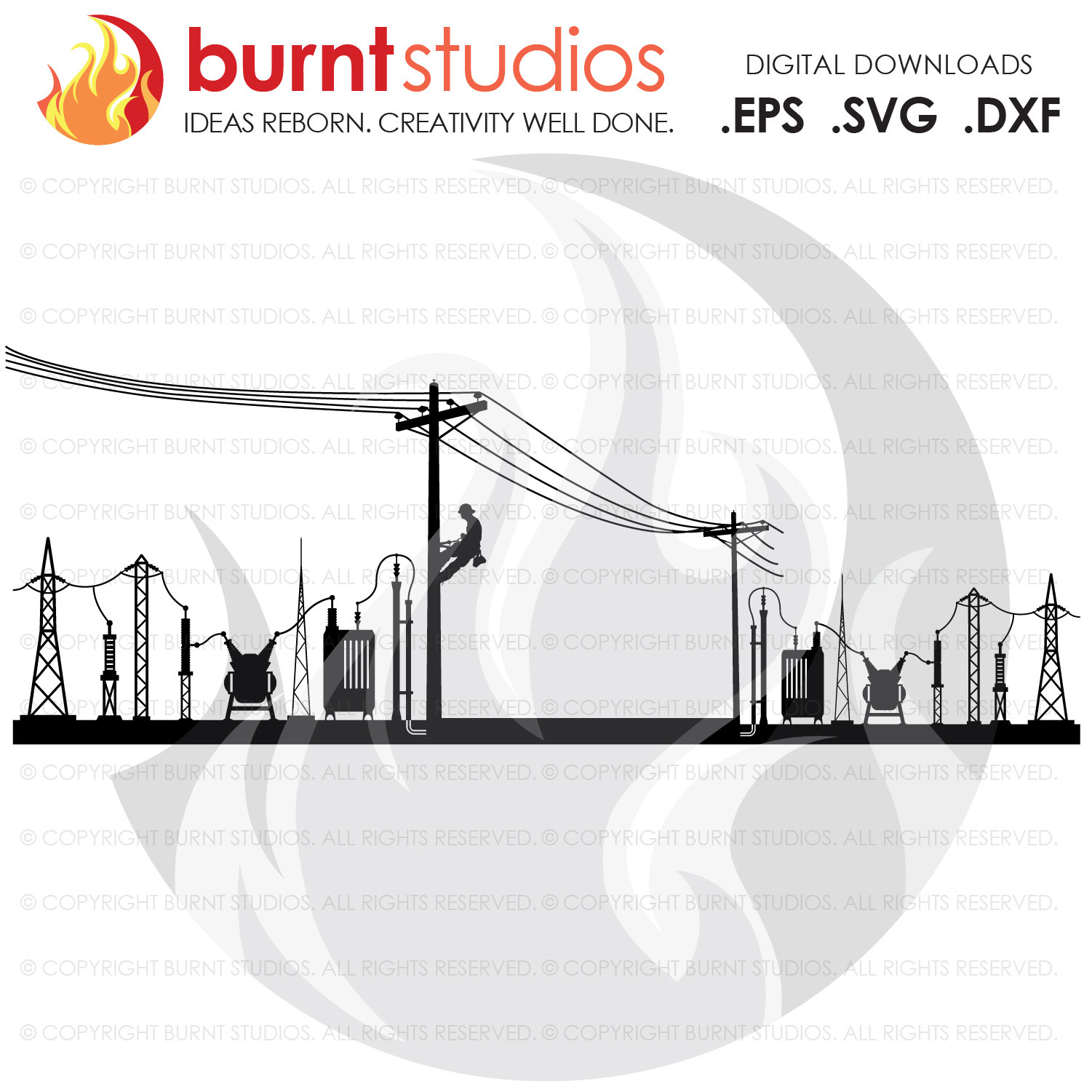 SVG Cutting File Power Lineman on Poles With Two Substations | Etsy